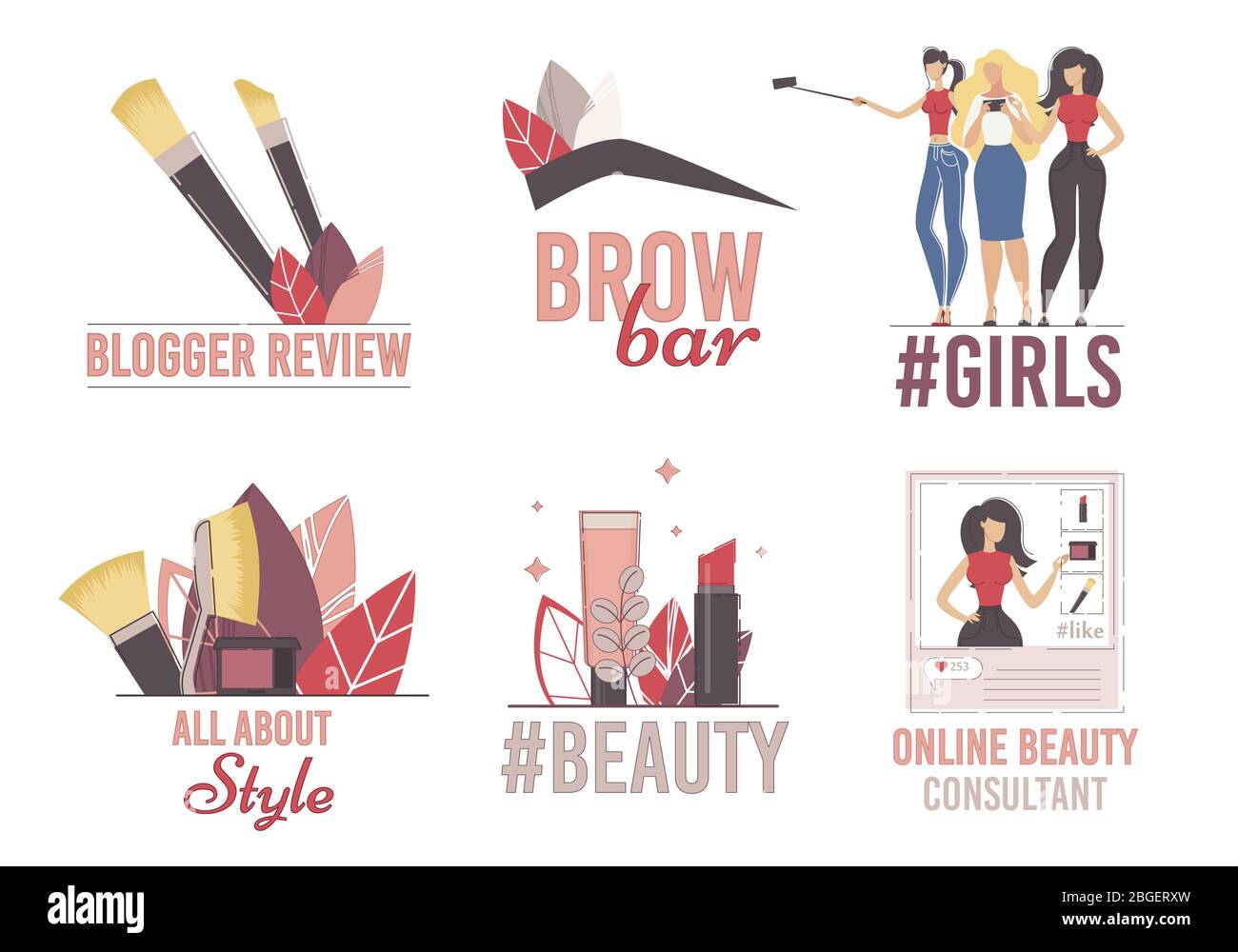 Beauty Blogger Channel Flat Vector Logo Set Stock Vector Image & Art ...