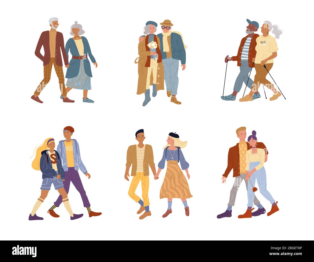 Elderly vs young generations isolated couple set Stock Vector Image ...