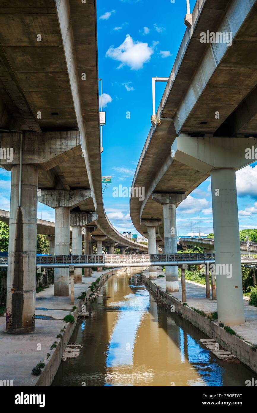 Bottom view overhead railway in a modern city. Urban architecture Stock ...