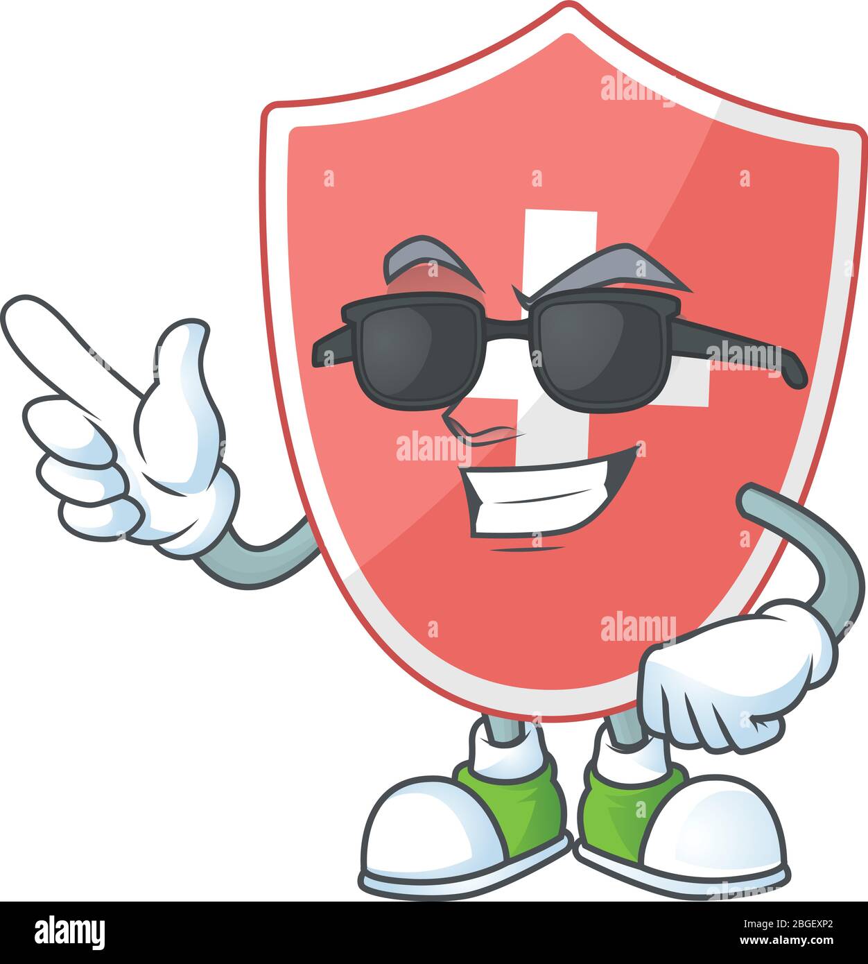 Super cute medical shield cartoon character wearing black glasses Stock ...