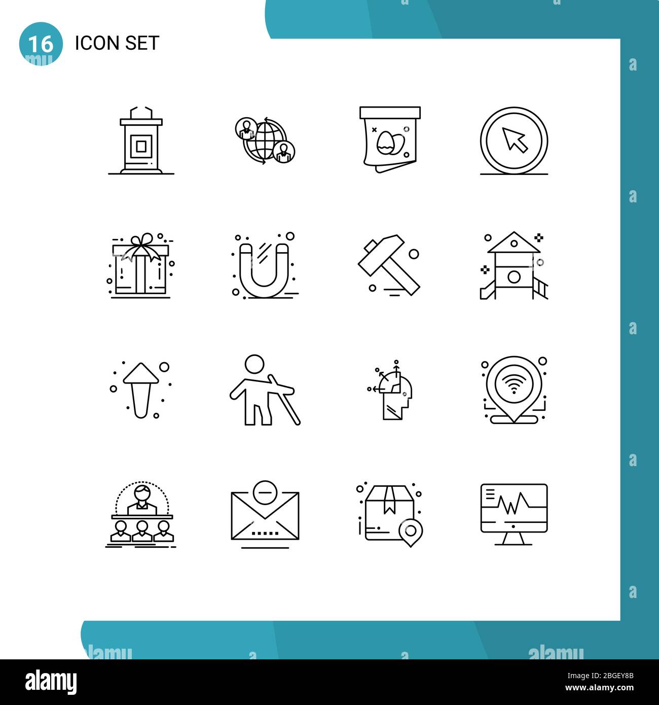 Set of 16 Modern UI Icons Symbols Signs for pointer, mouse, global ...