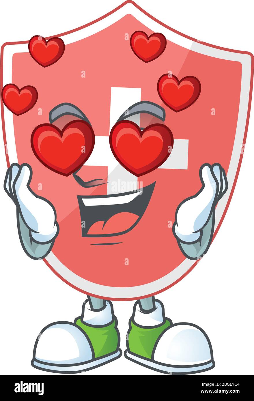 Charming medical shield cartoon character with a falling in love face ...