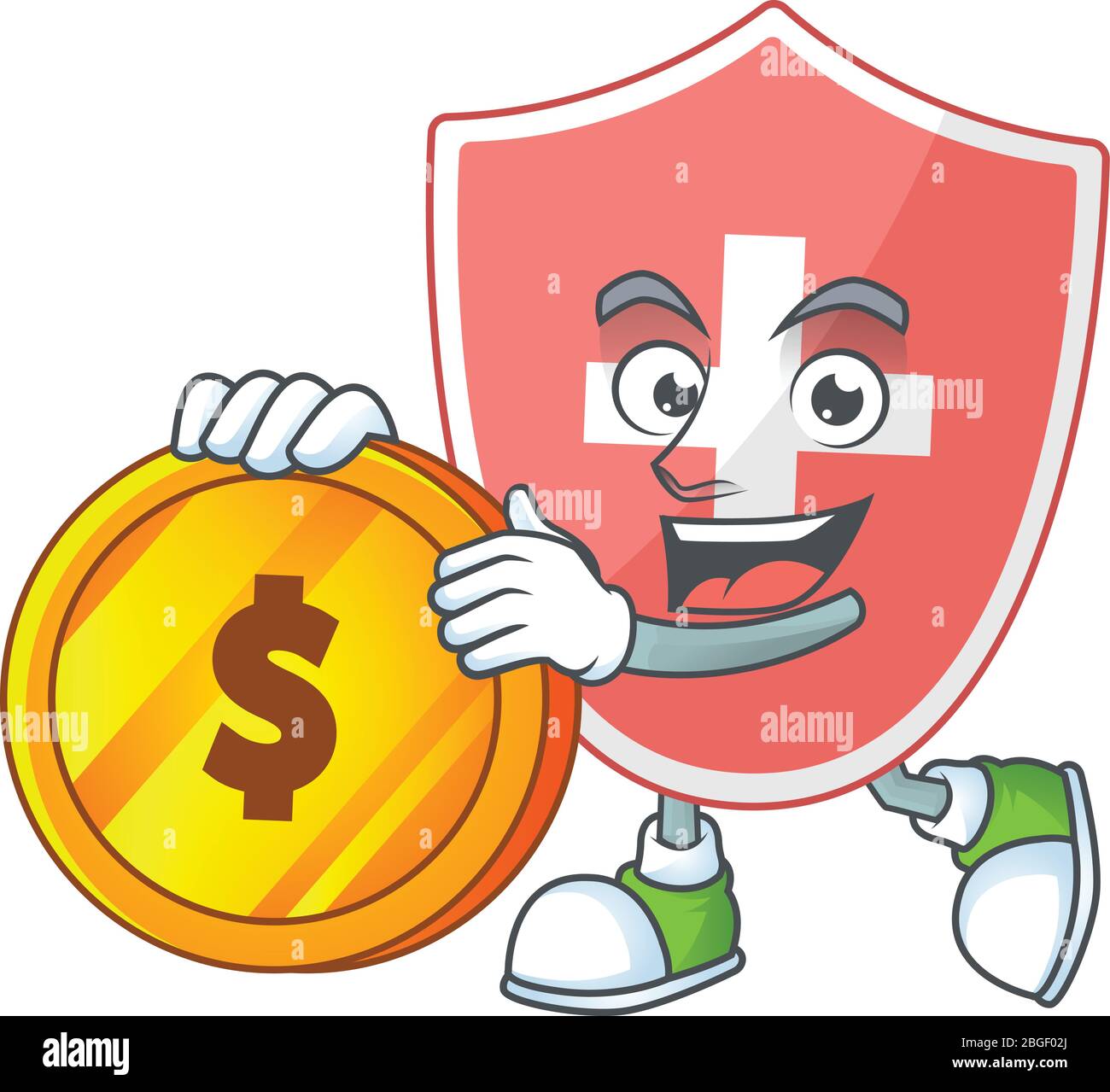 Medical shield rich cartoon character have big gold coin Stock Vector ...