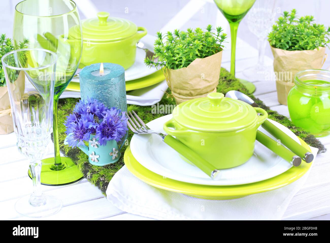 Trendy table setting in restaurant Stock Photo - Alamy
