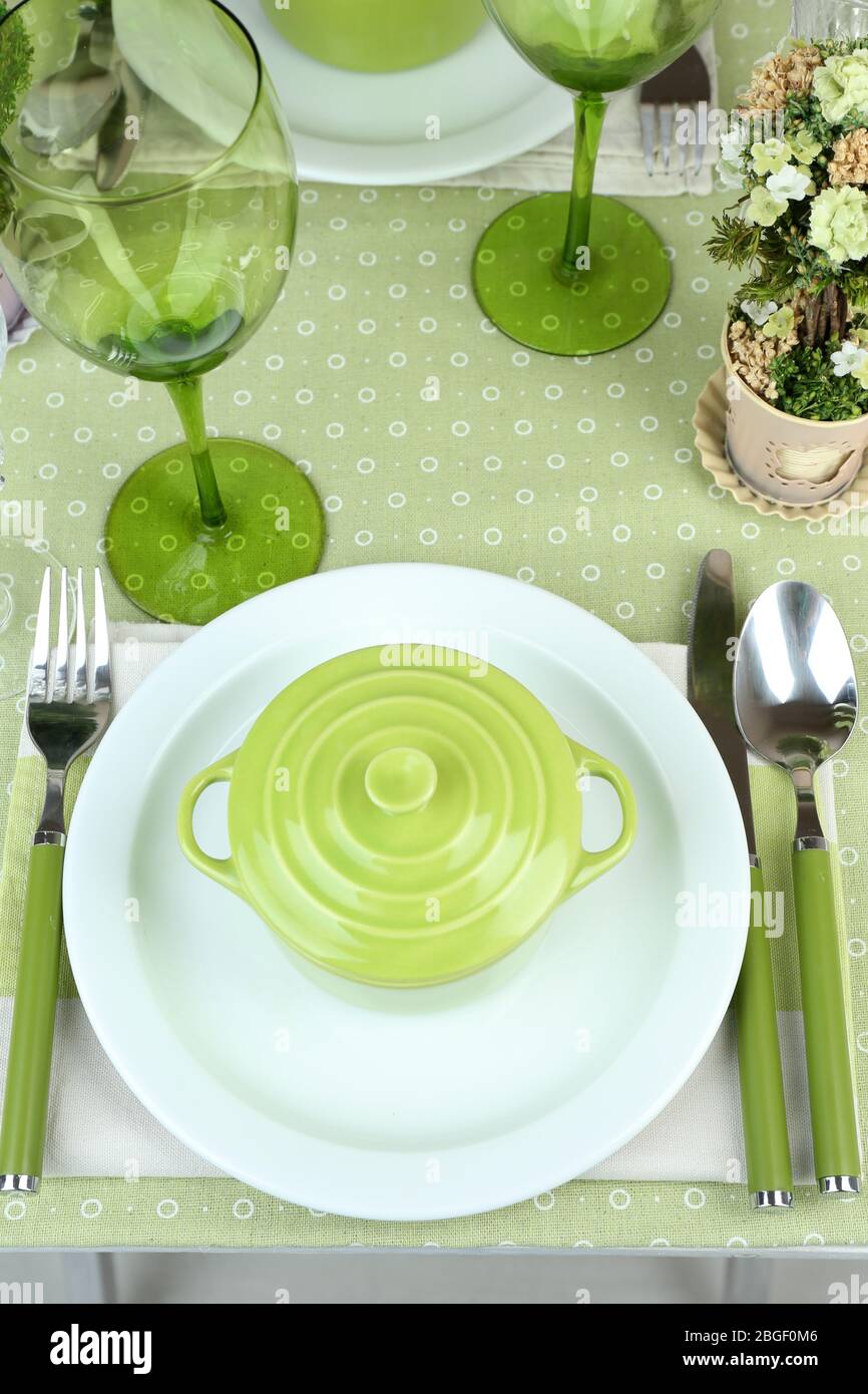Trendy table setting in restaurant Stock Photo - Alamy