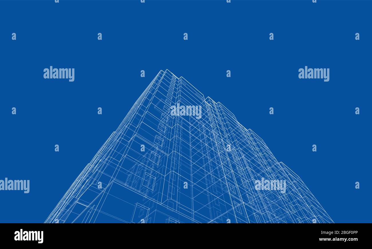 Vector wire-frame model of a multi-storey building Stock Vector Image ...