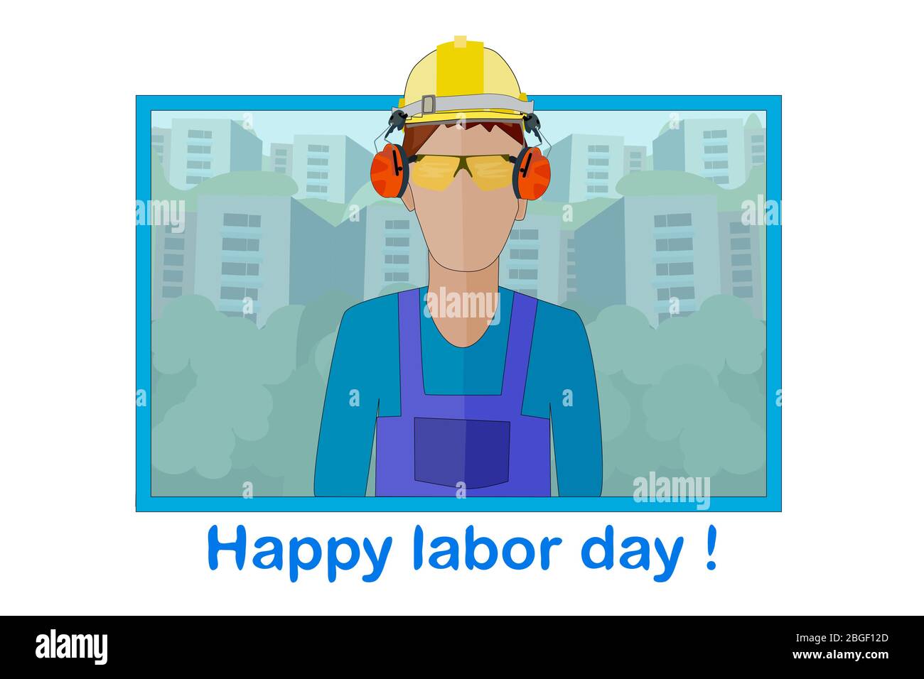 Labour day. Happy labour day frame with worker silhouette and city ...