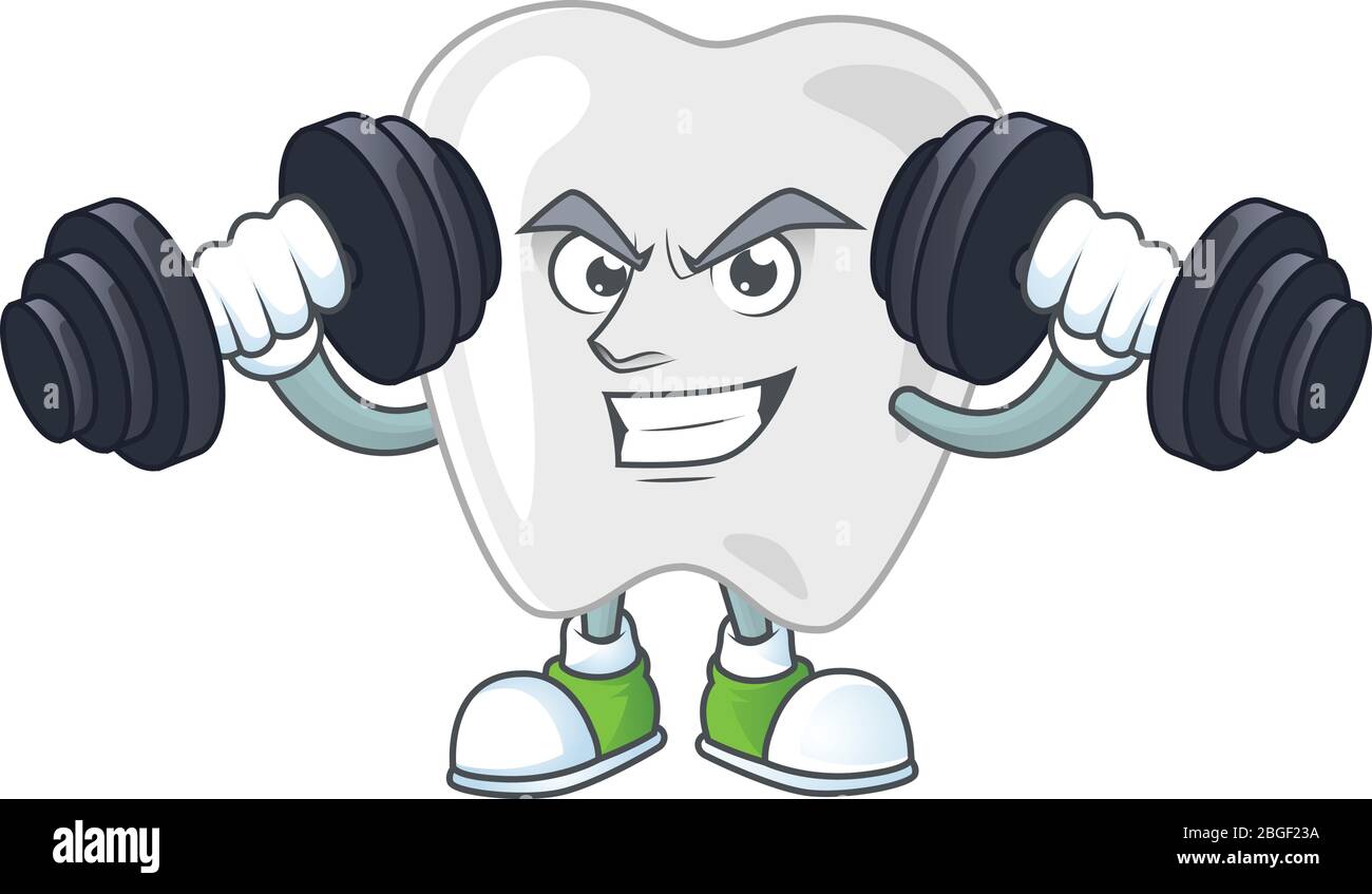 Fitness exercise teeth cartoon character using barbells Stock Vector ...