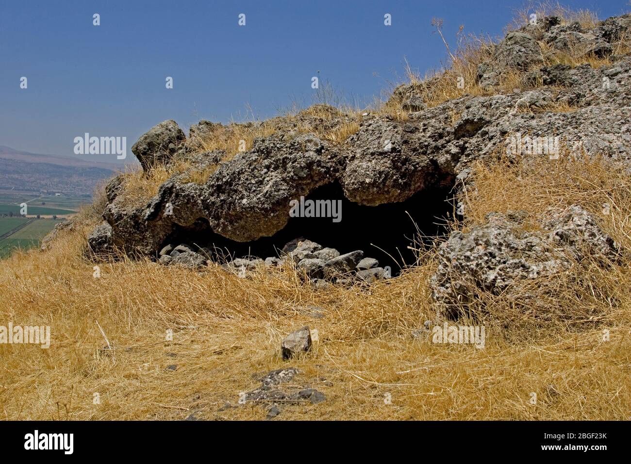 Entrance to a cave housing a colony of Greater Mouse-tailed Bat ...