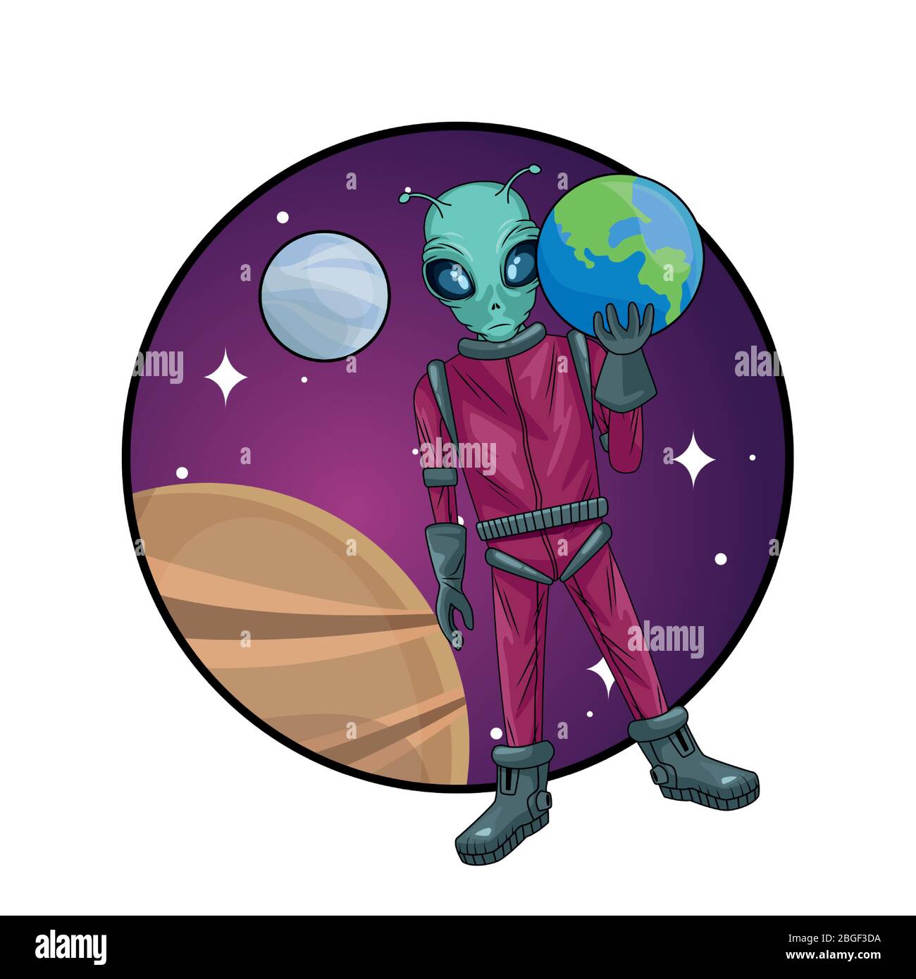 alien lifting earth planet in the space character Stock Vector Image ...