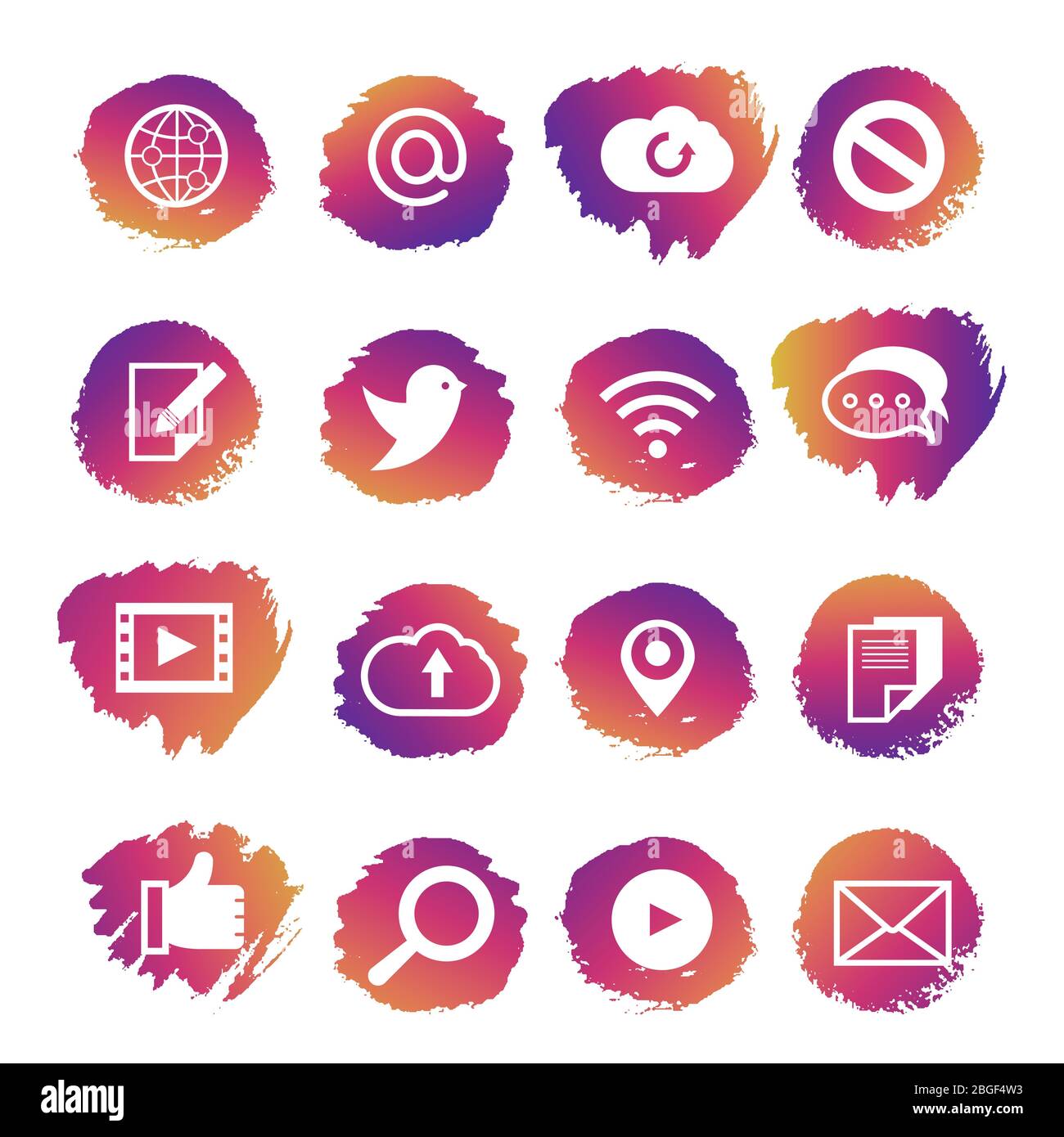 Bright social media and network vector icons set on white background ...