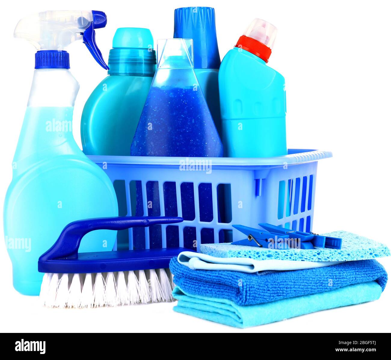 Cleaning products isolated on white Stock Photo - Alamy