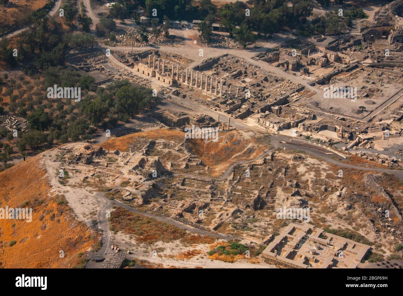 Aerial view of ancient Beit Shean, The Greek / Roman city of ...