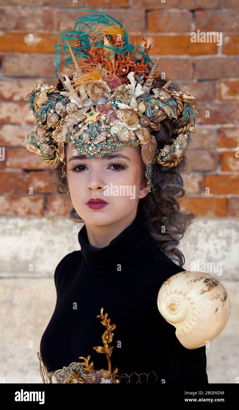 Reveller In Traditional Elaborate Mask And Costume At The Annual Venice ...