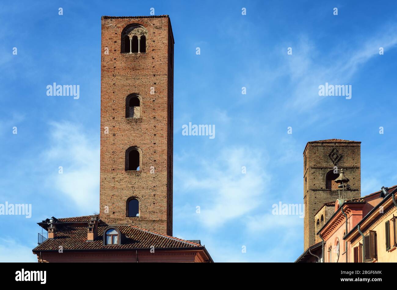 detail of Piazza Risorgimento, main square of Alba (Piedmont, Italy ...