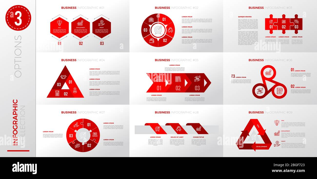 Infographic business template with 3 options. Red color version Stock ...