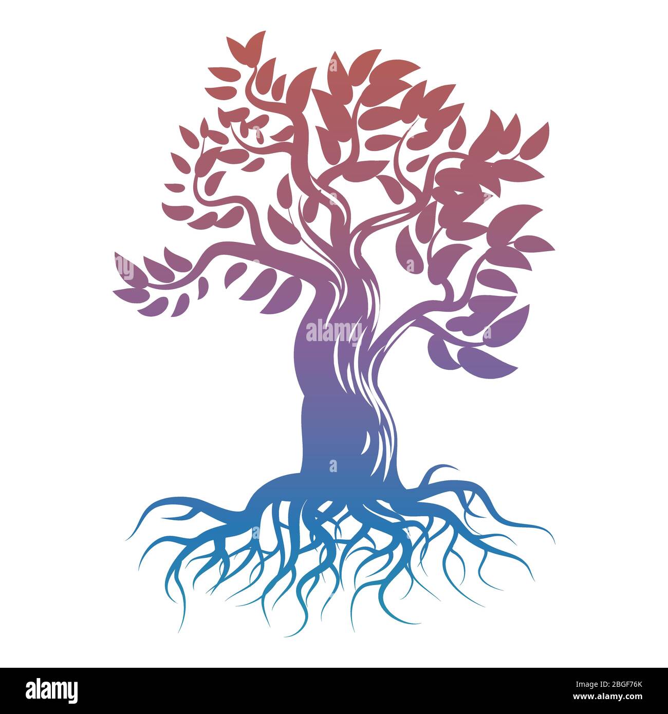 Magic bright tree with roots. Tree silhouette isolated on white ...