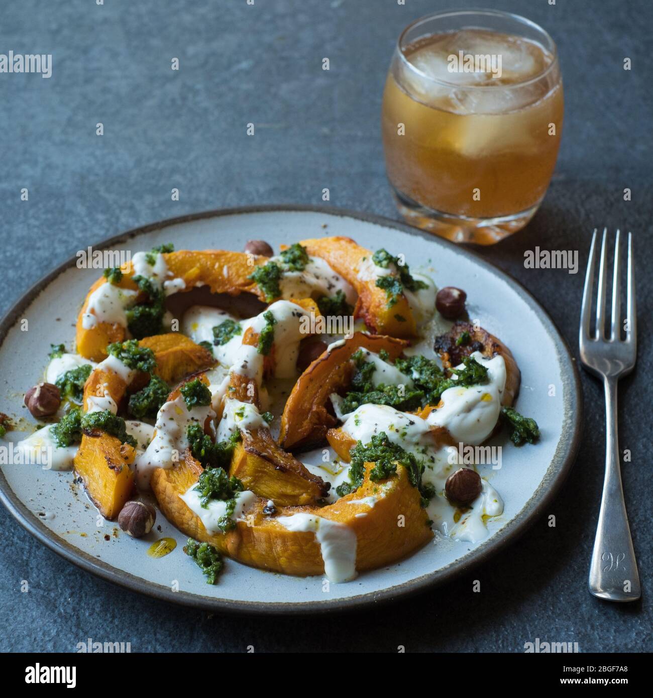 Roasted squash with roasted hazelnuts and a parsley, hazelnut and ...