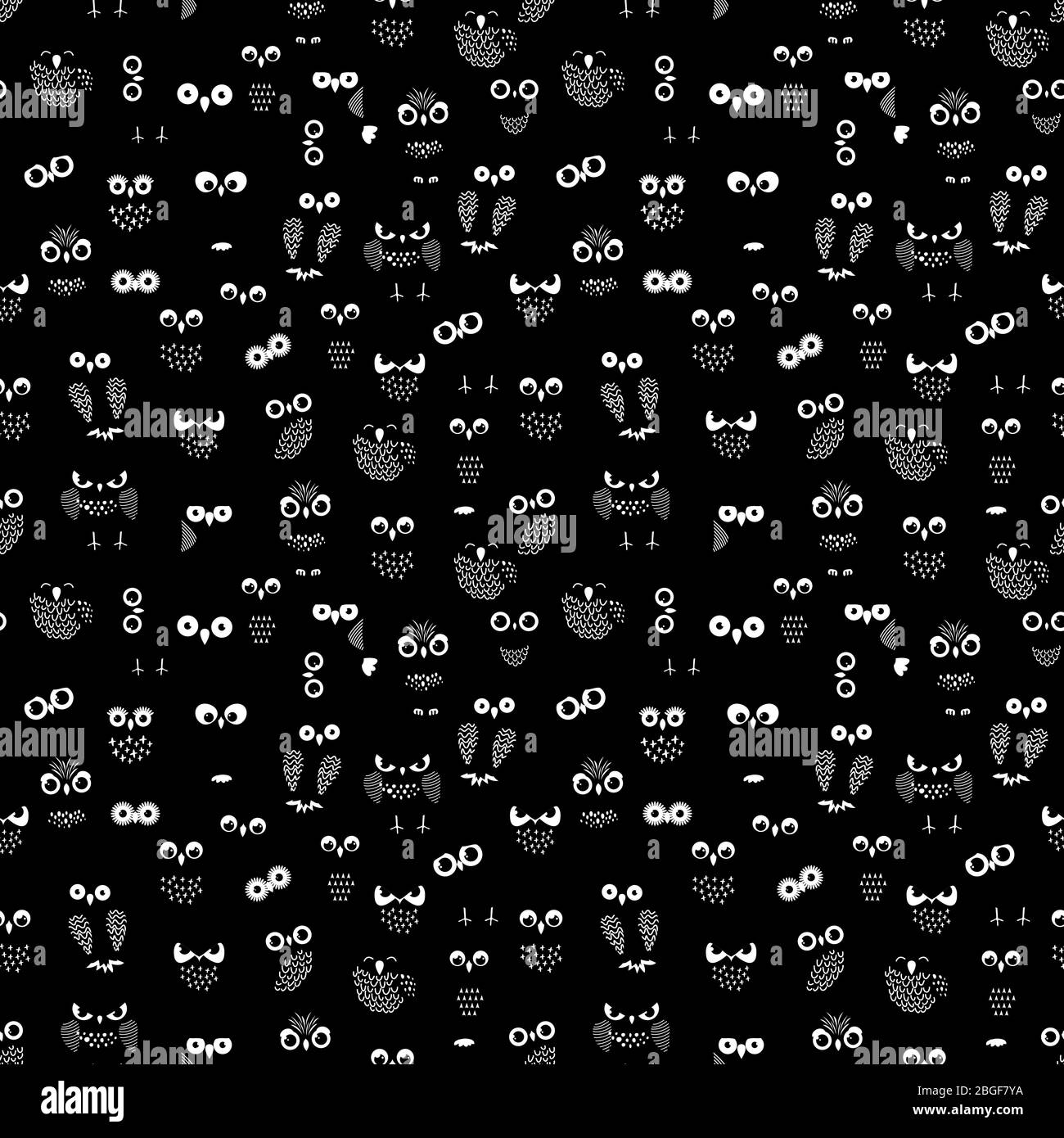 Owl eyes and wings seamless pattern. Cartoon own from night texture ...