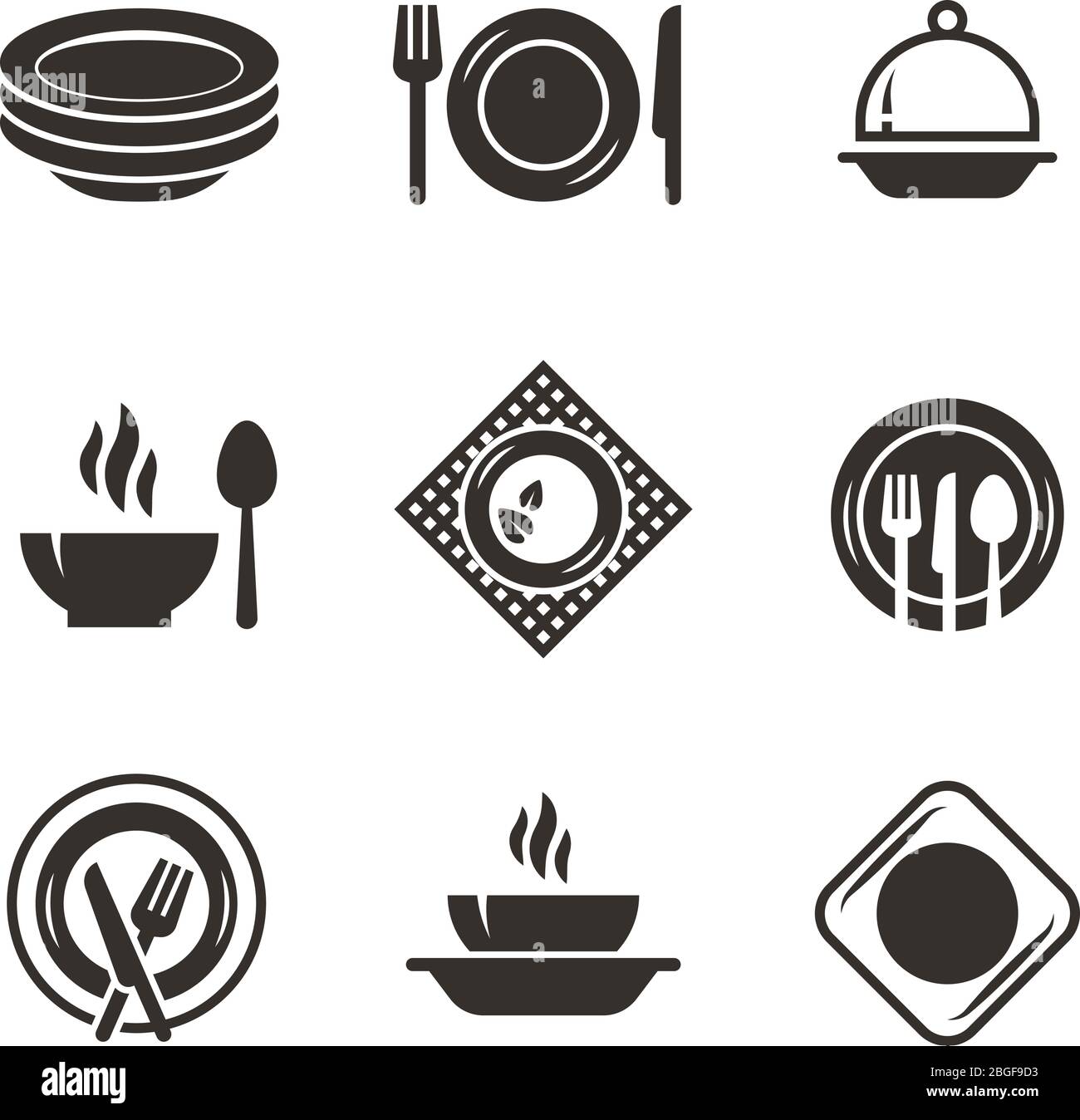 Kitchen plates and cutlery black silhouette icons. Chef and cooking ...