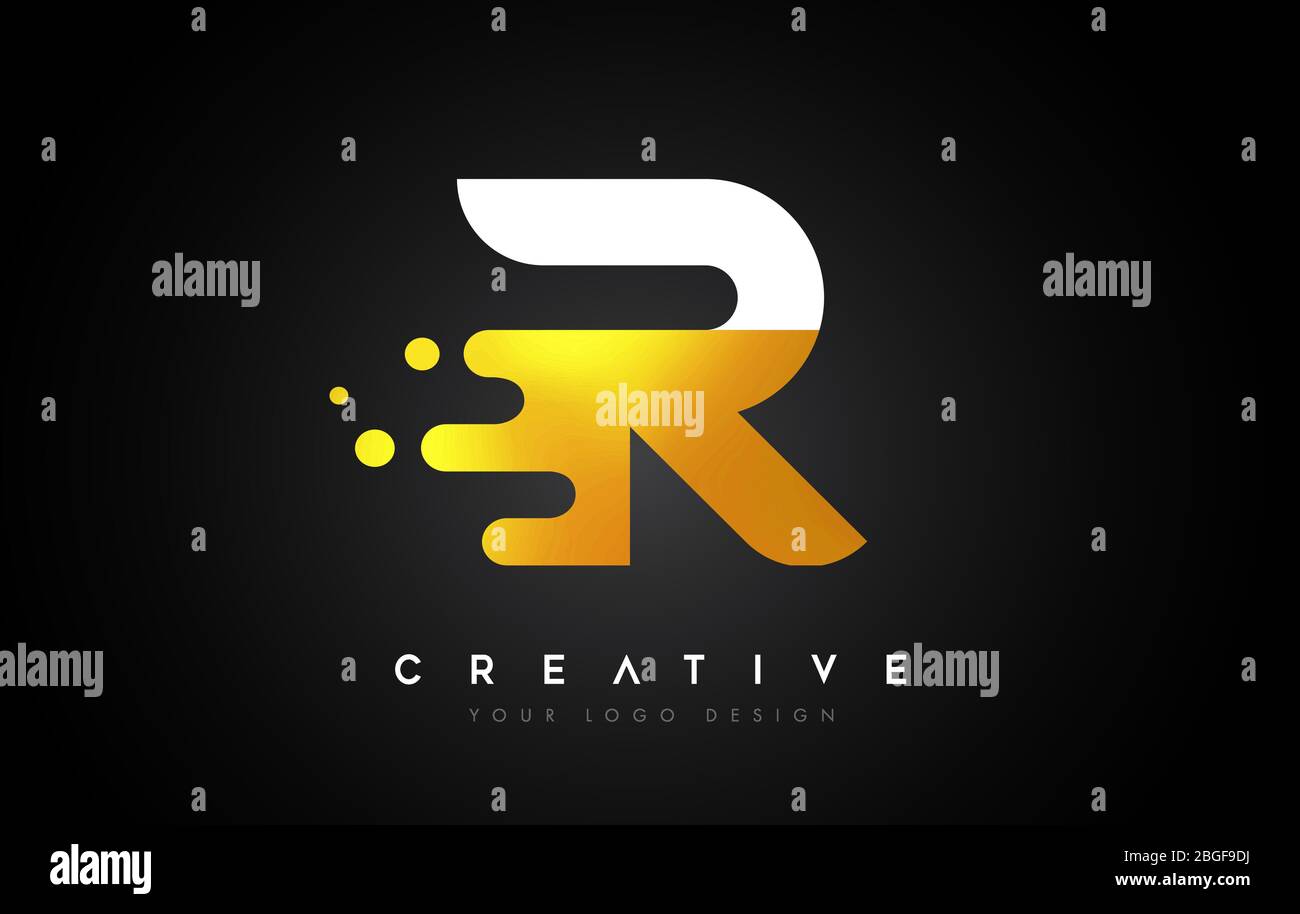 R Melted Golden Letter Logo Design. Creative Golden Fluid Letter Icon ...