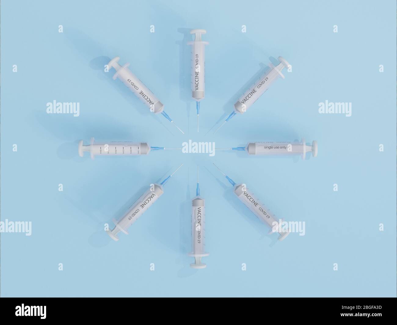 Stock of Syringes grouped in a circular shape ready for being filled ...