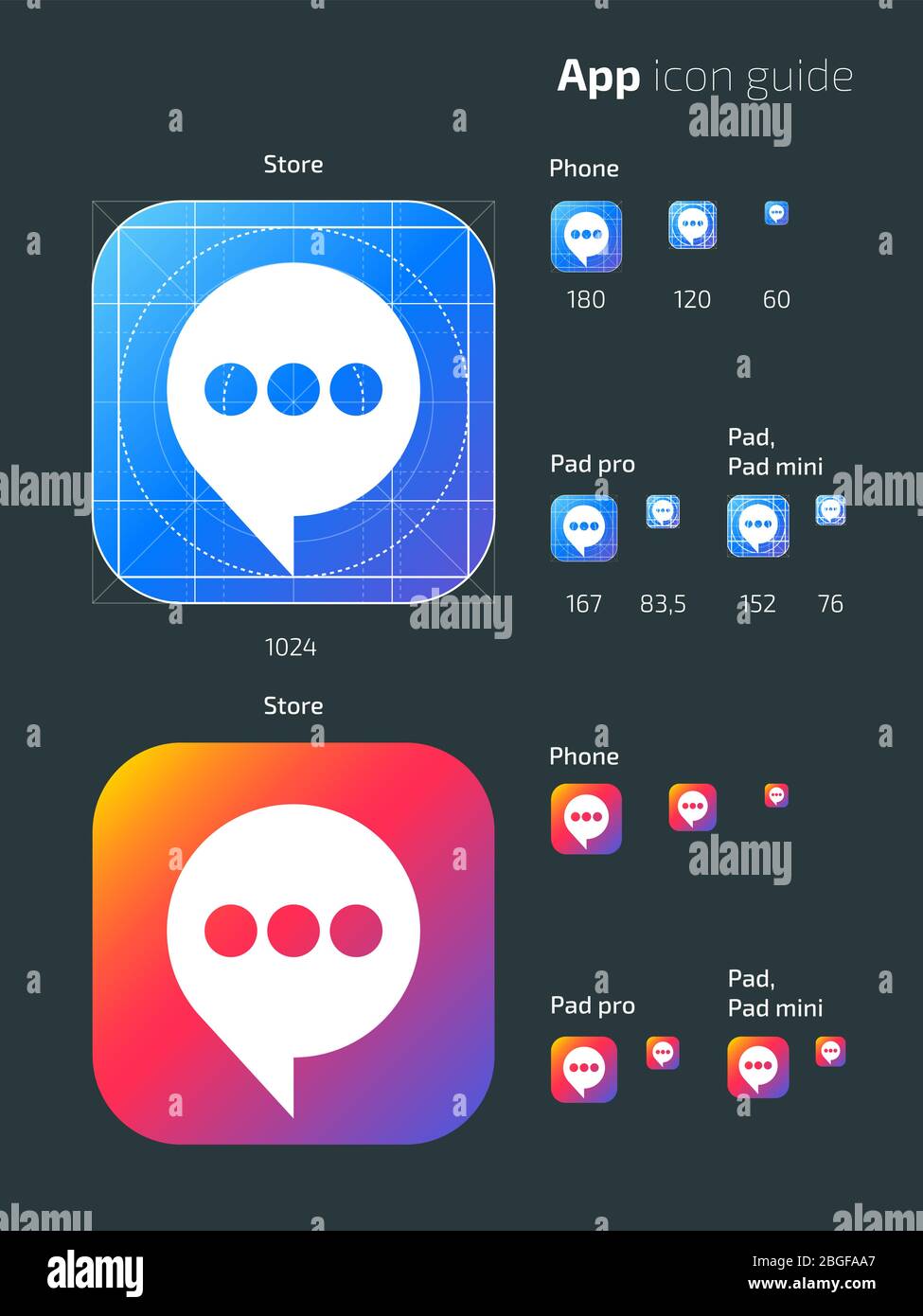 Smart phone app vector mobile os icon templates with guidelines. User ...