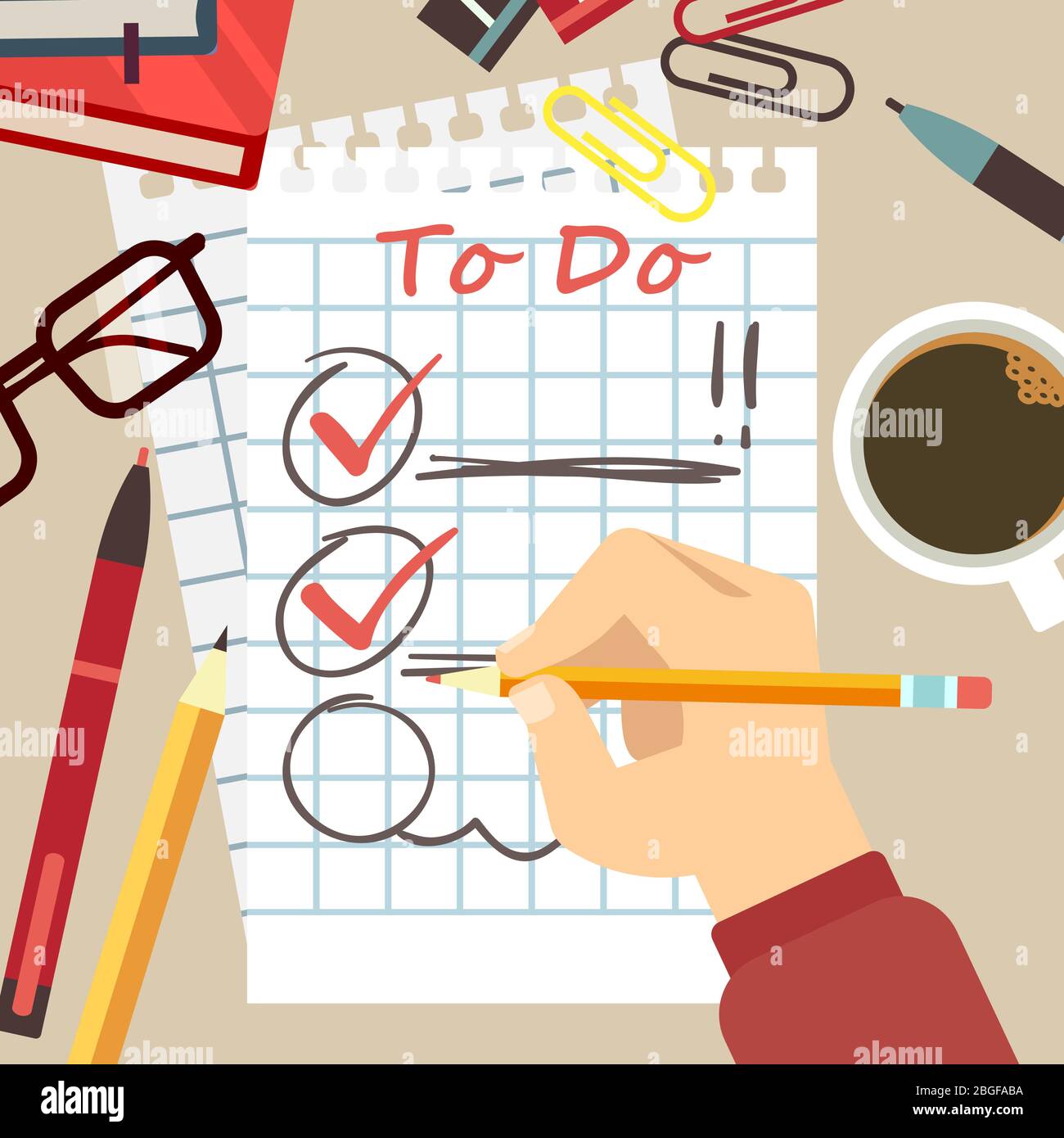 Flat organize concept - to do list and office accessorises. Vector ...