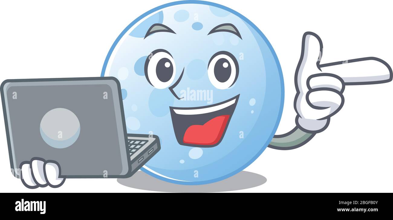 Cartoon character of blue moon clever student studying with a laptop ...