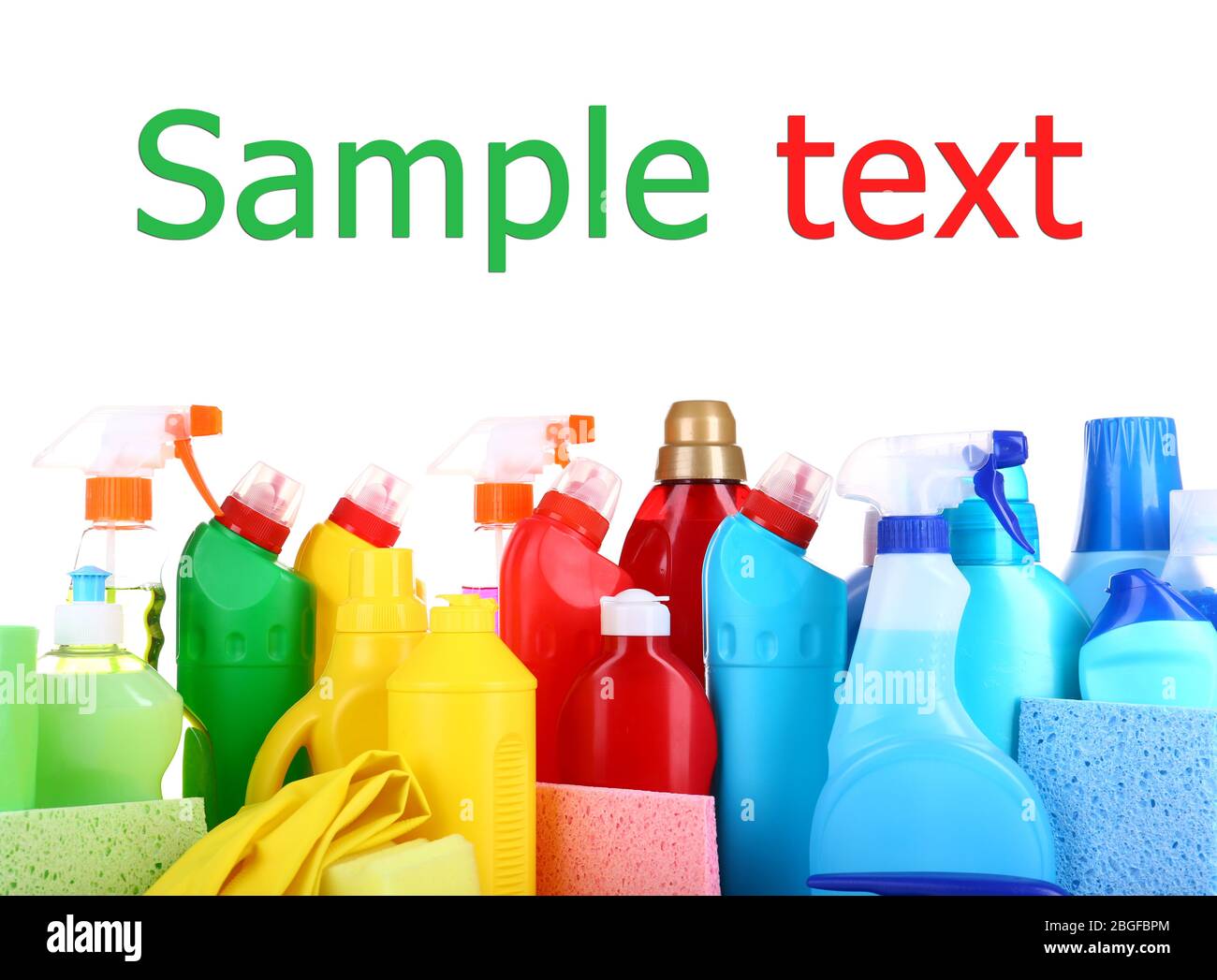 Cleaning products isolated on white Stock Photo - Alamy