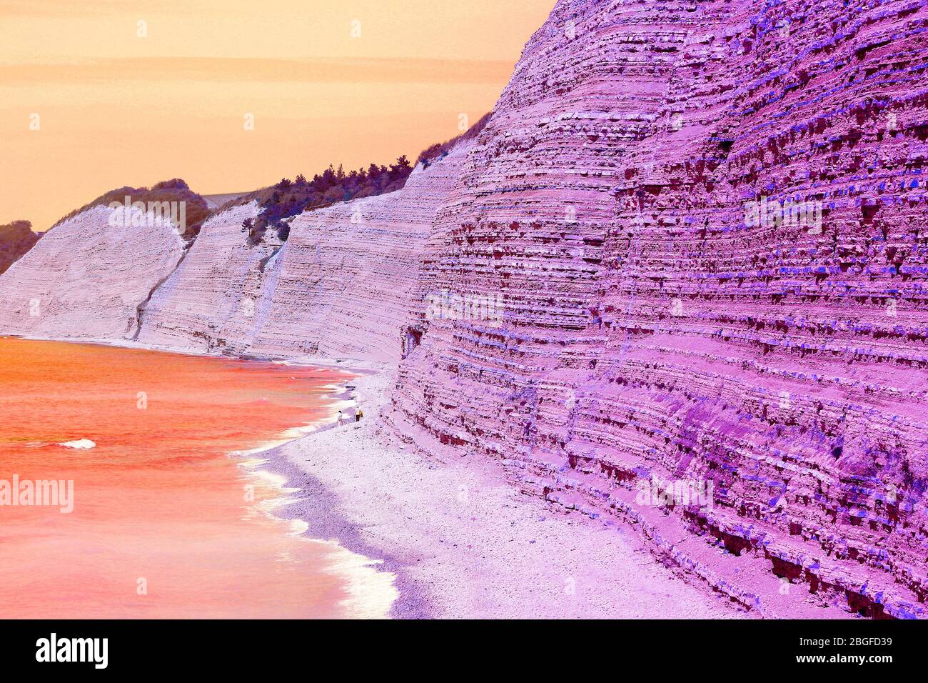 Photo of lilac rocks and sea beach during the day Stock Photo - Alamy