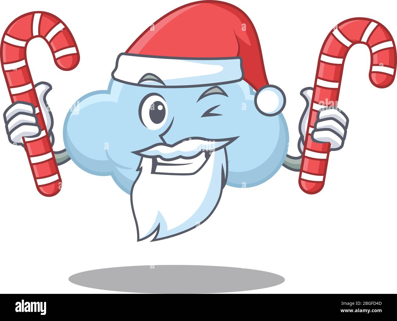 Friendly blue cloud in Santa Cartoon character holds Christmas candies ...