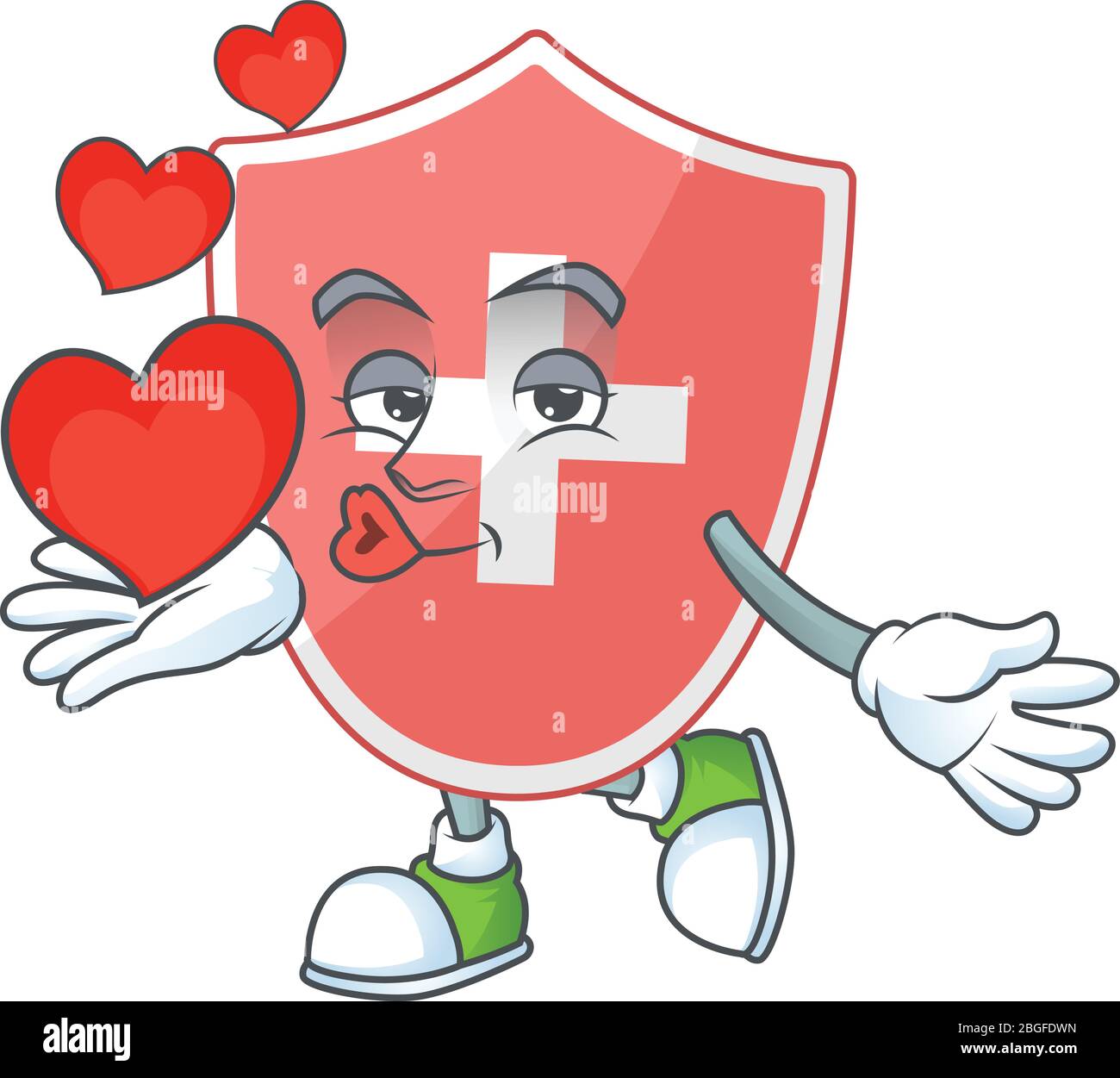 An adorable cartoon design of medical shield holding heart Stock Vector ...