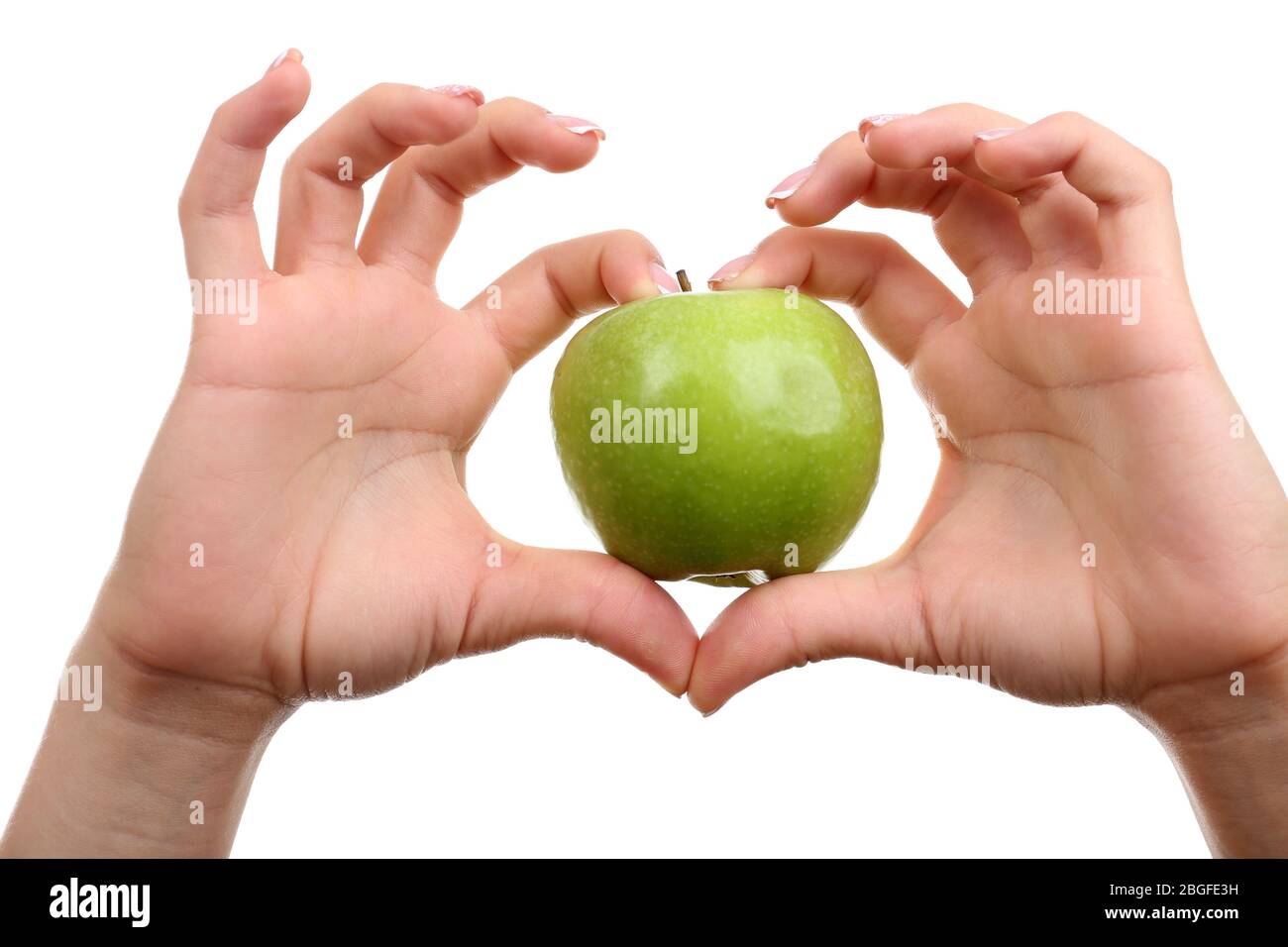 Green apple in hands, isolated on white Stock Photo - Alamy