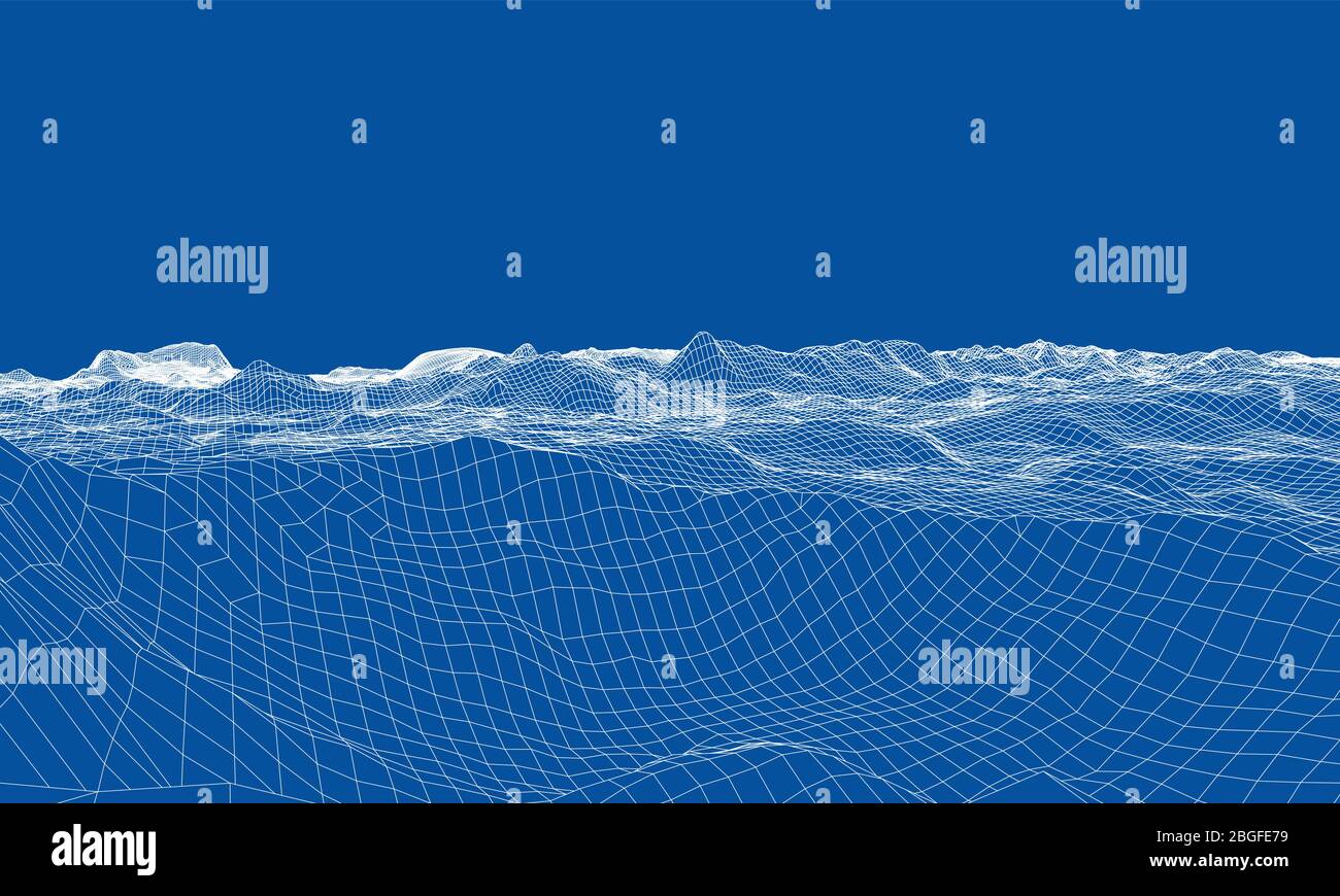 Abstract 3d wire-frame landscape. Blueprint style Stock Vector Image ...