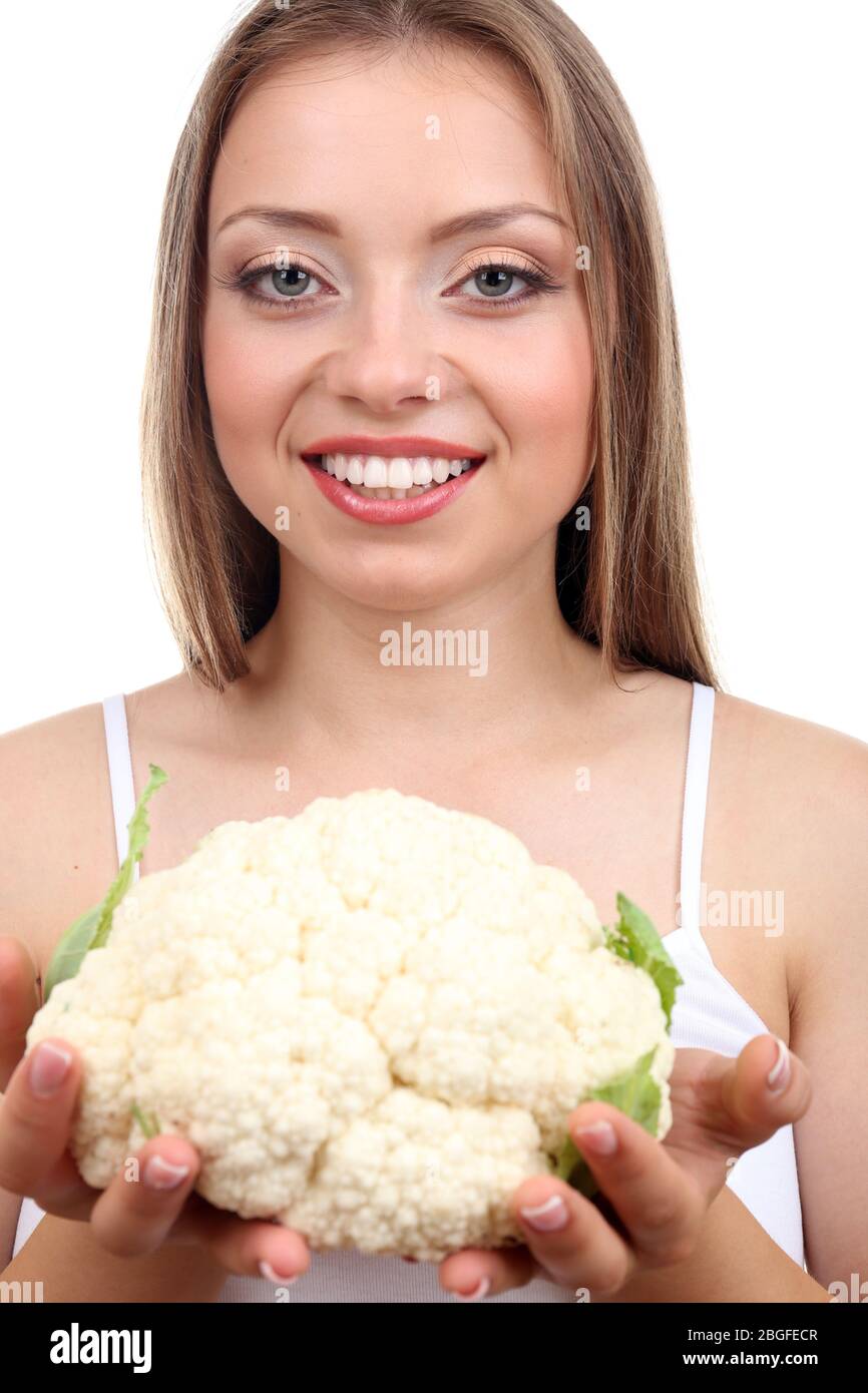 Beautiful girl with cabbage, isolated on white Stock Photo - Alamy