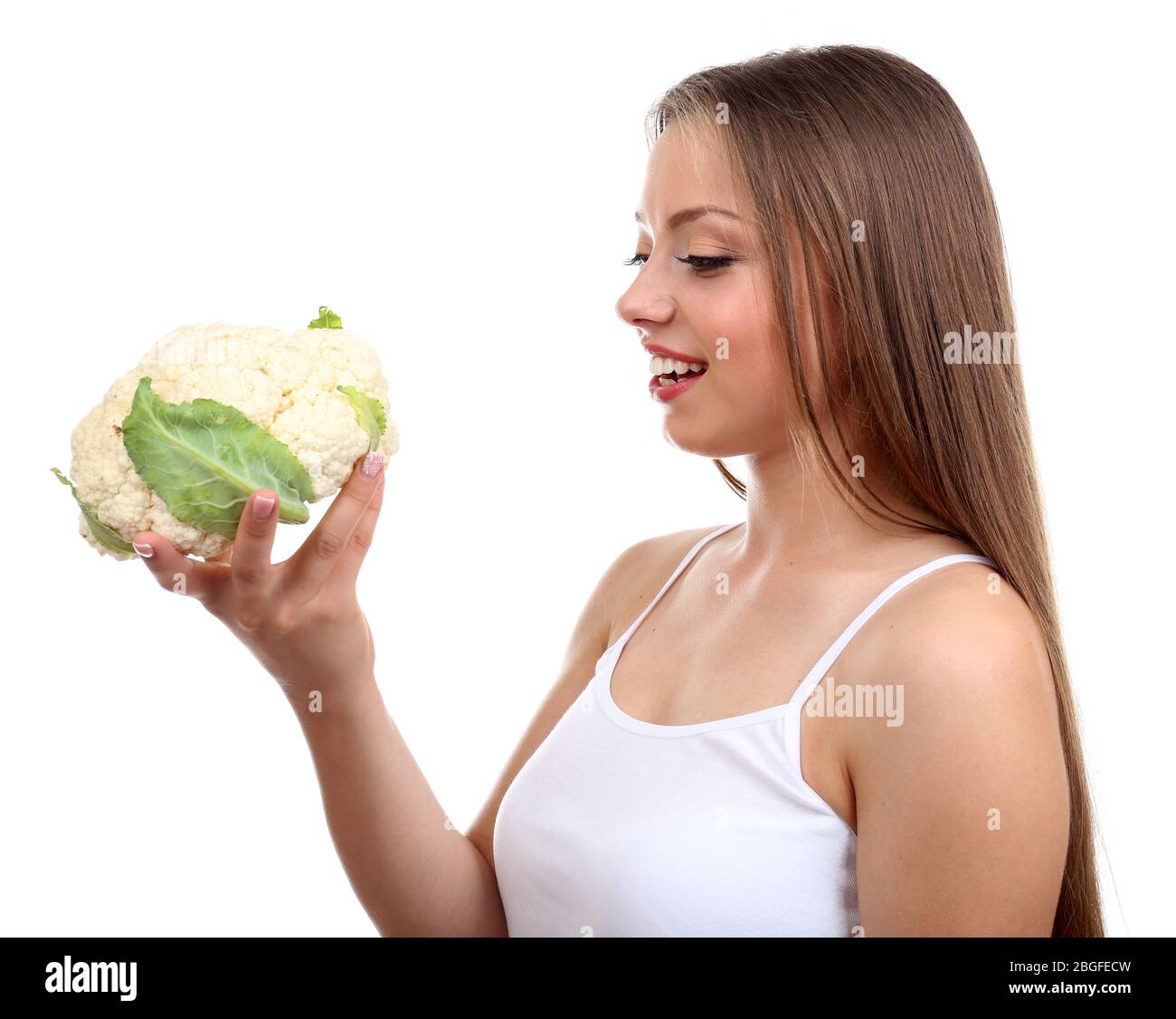 Beautiful girl with cabbage, isolated on white Stock Photo - Alamy
