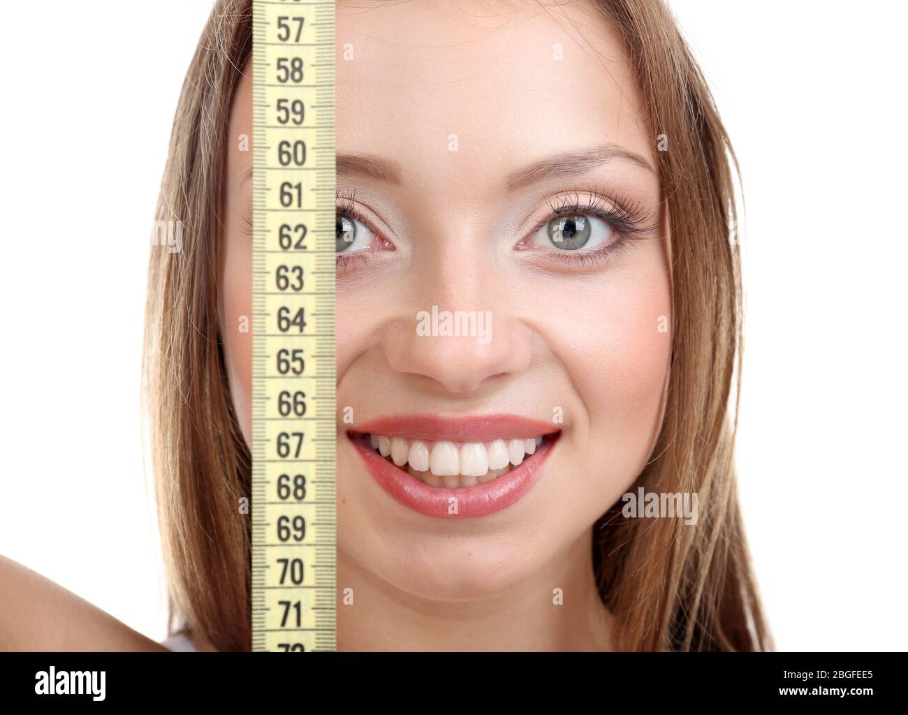 Beautiful girl with measuring tape, close up Stock Photo - Alamy