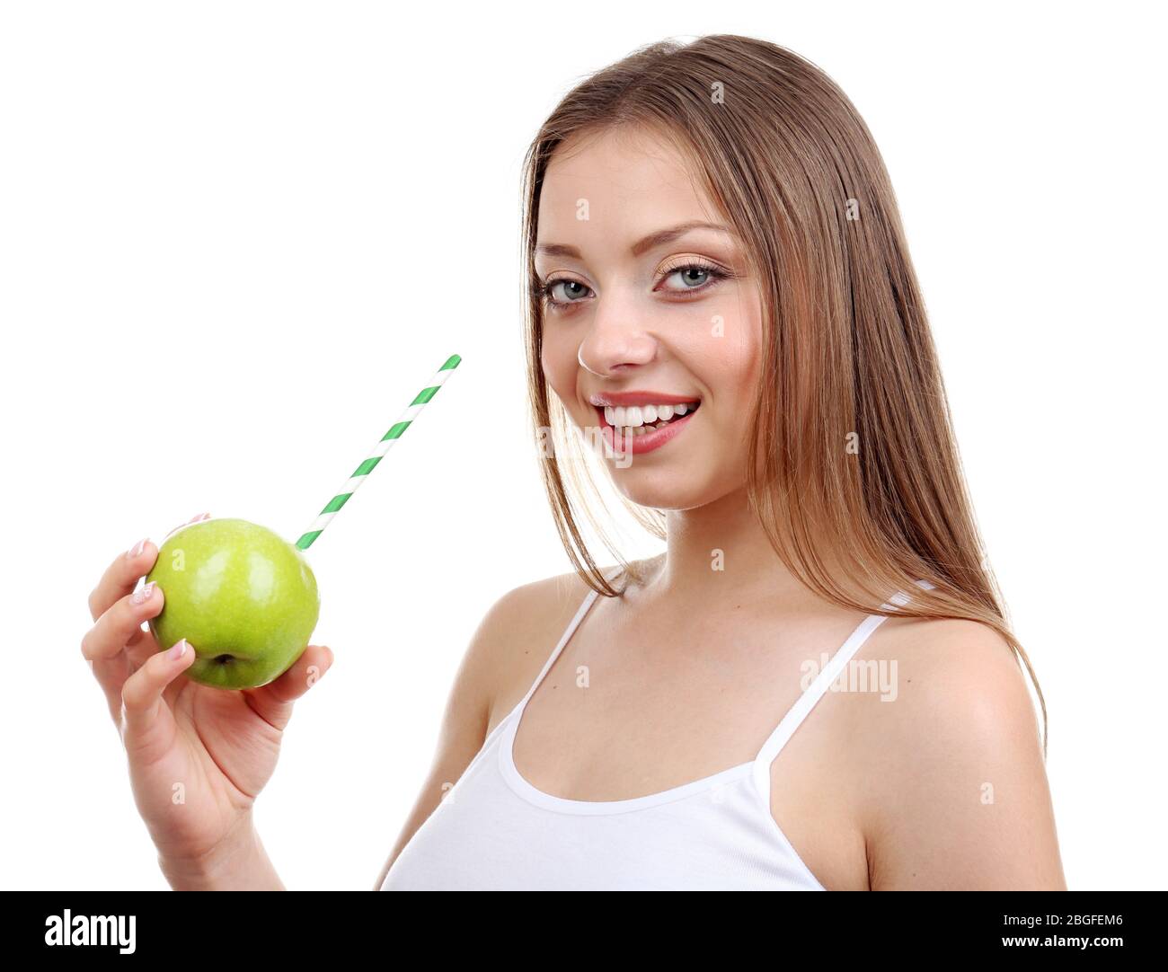 Beautiful girl with juice, isolated on white Stock Photo - Alamy
