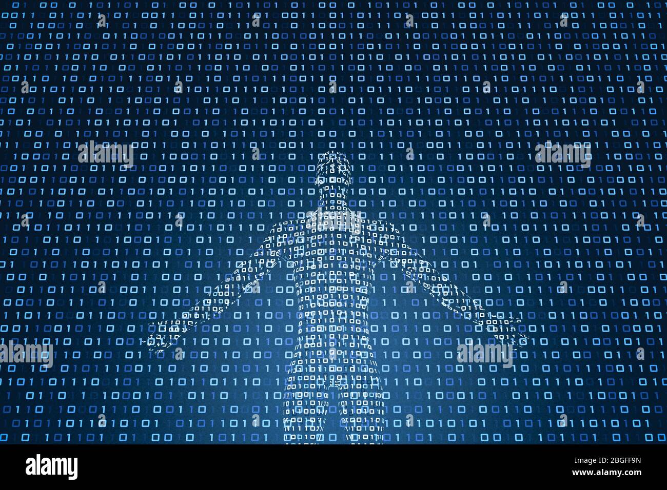 3d model of a digital person on the background of luminous ones and ...