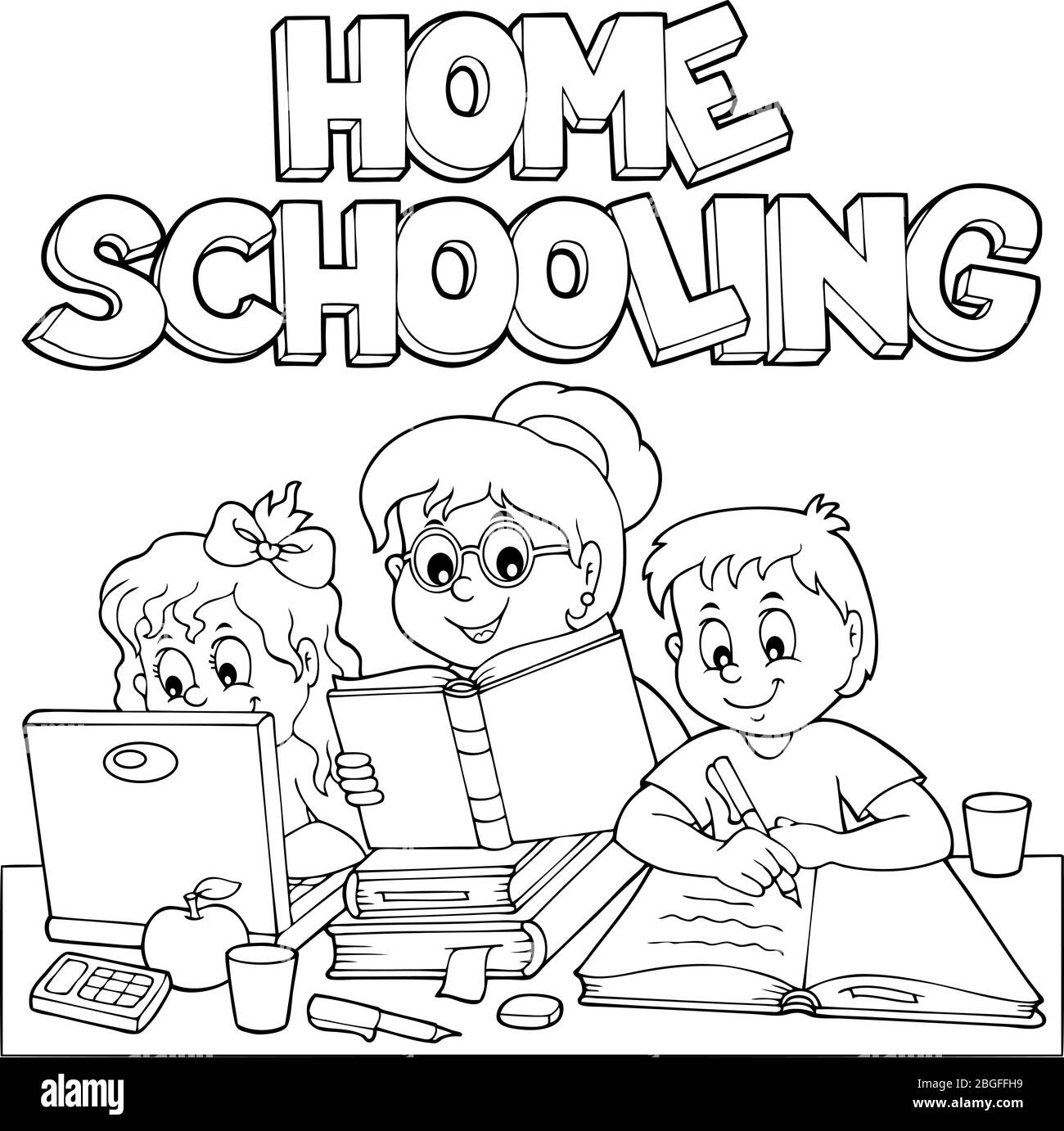Home schooling monochrome image 1 - eps10 vector illustration Stock ...