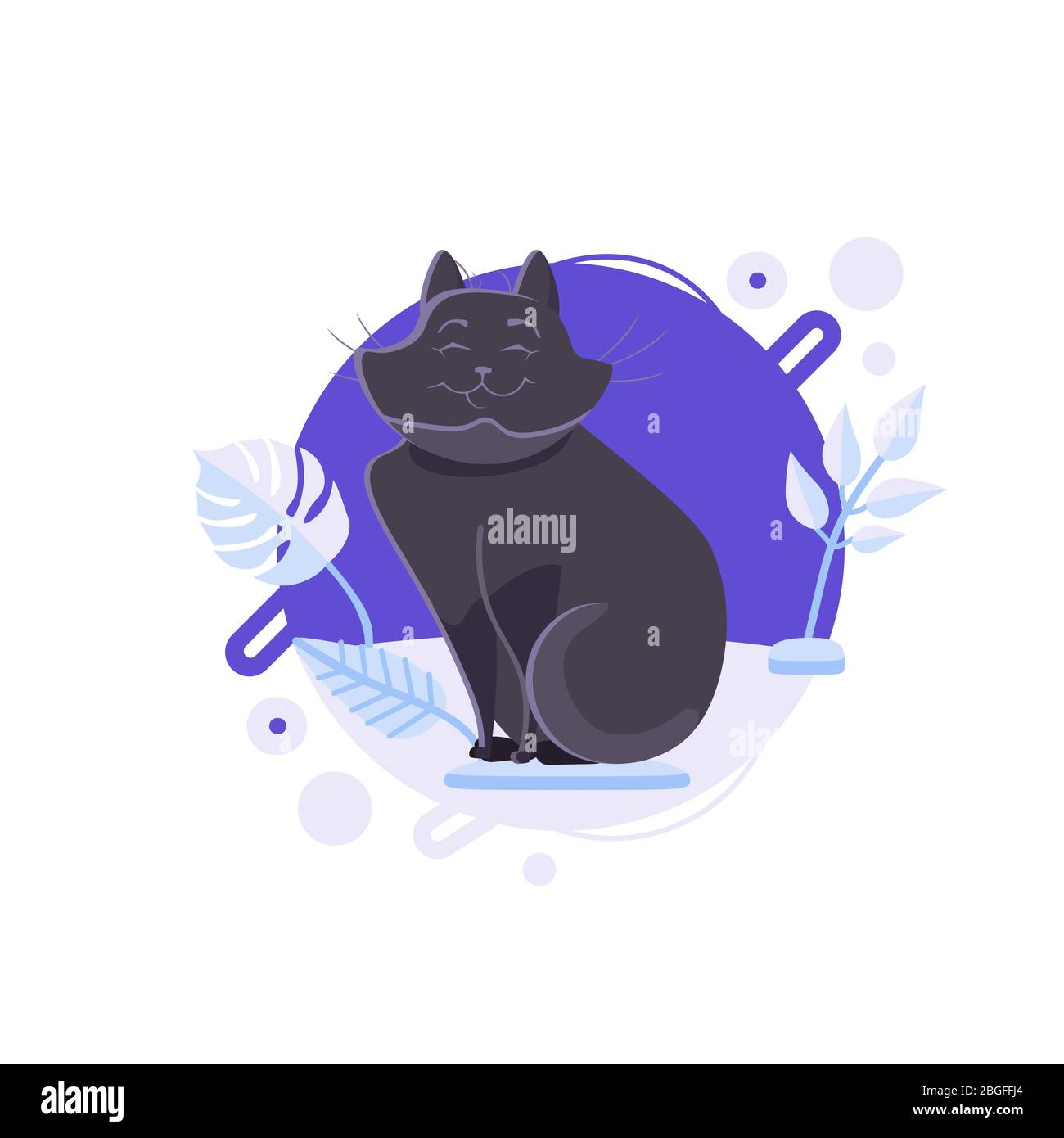 Cartoon black Bombay cat standing on the blue platform. Completed and ...