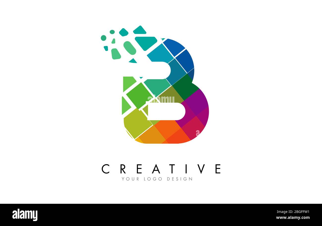 Letter B Design with Rainbow Shattered Blocks Vector Illustration ...