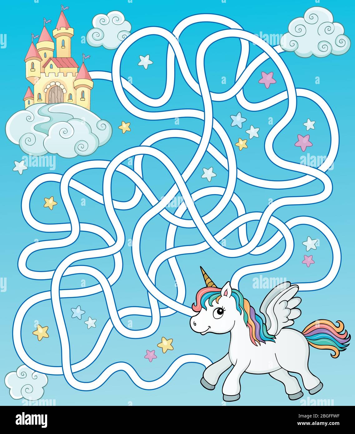 Maze 35 with flying unicorn and castle - eps10 vector illustration ...