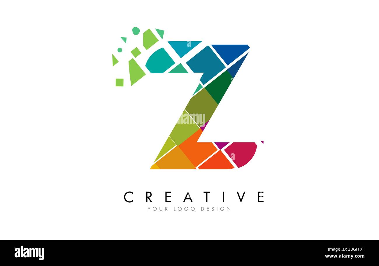 Letter Z Design with Rainbow Shattered Blocks Vector Illustration ...
