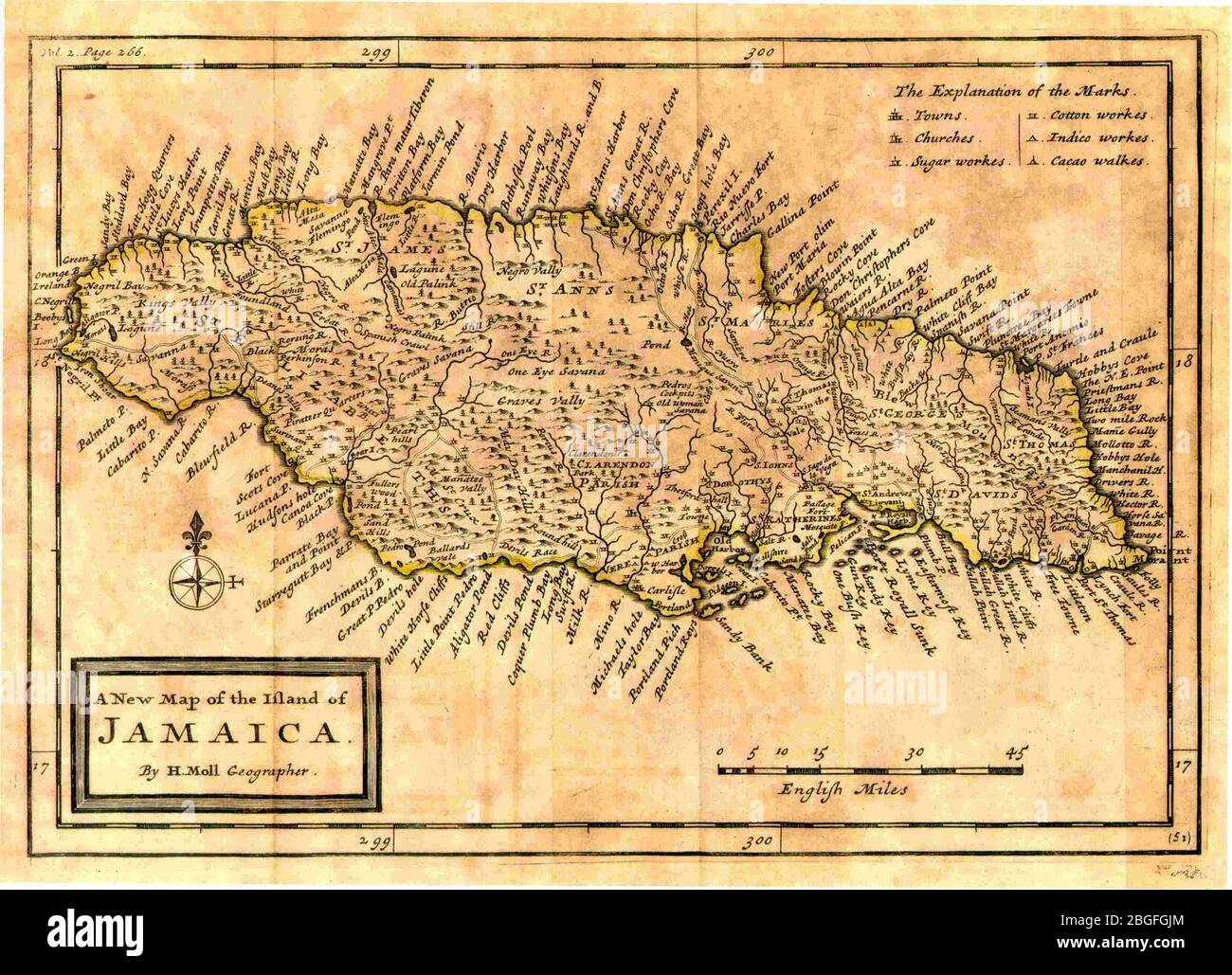 Herman Moll. A New Map of the Island of Jamaica. 1717 Stock Photo - Alamy