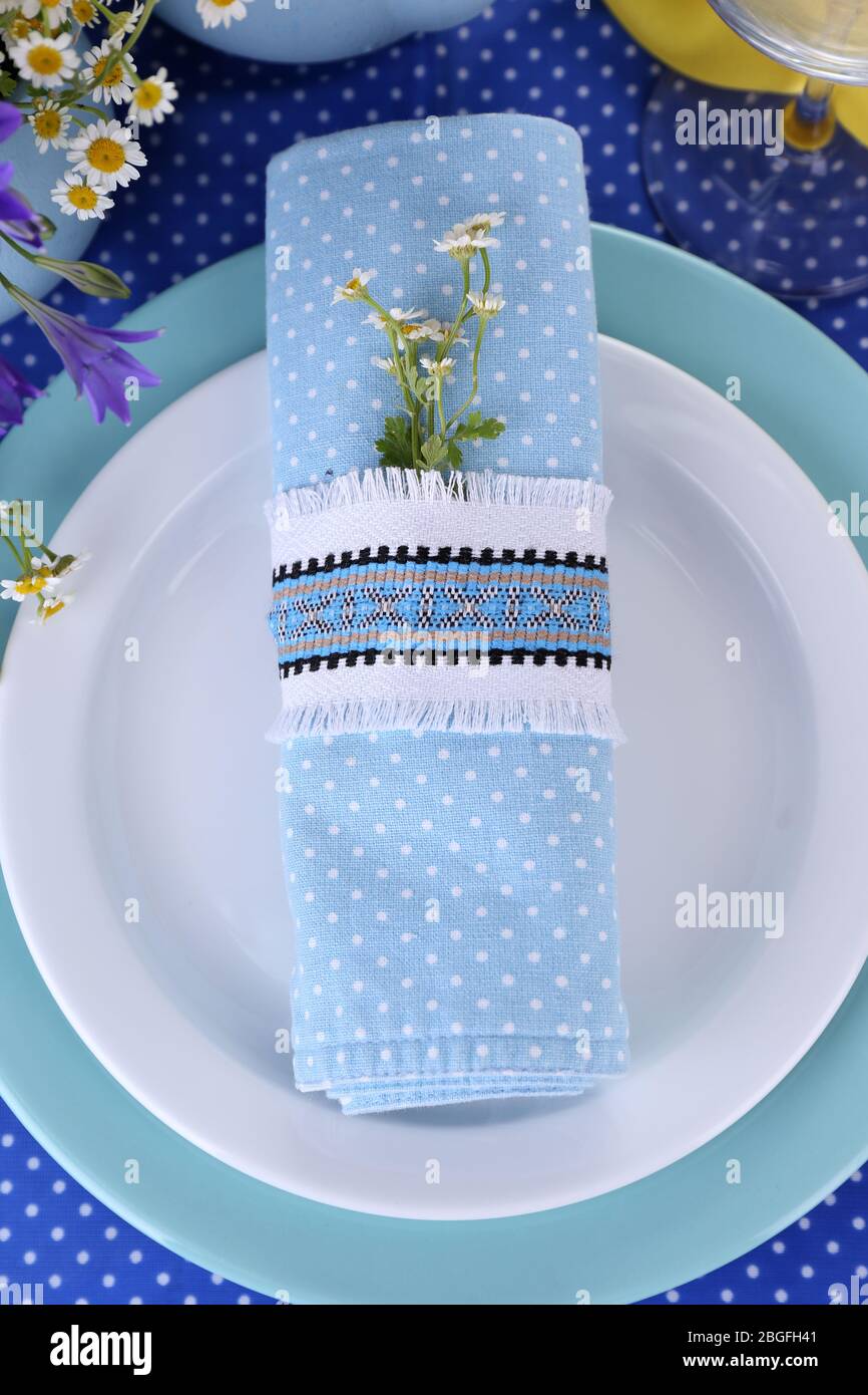 Blue table setting close-up Stock Photo - Alamy