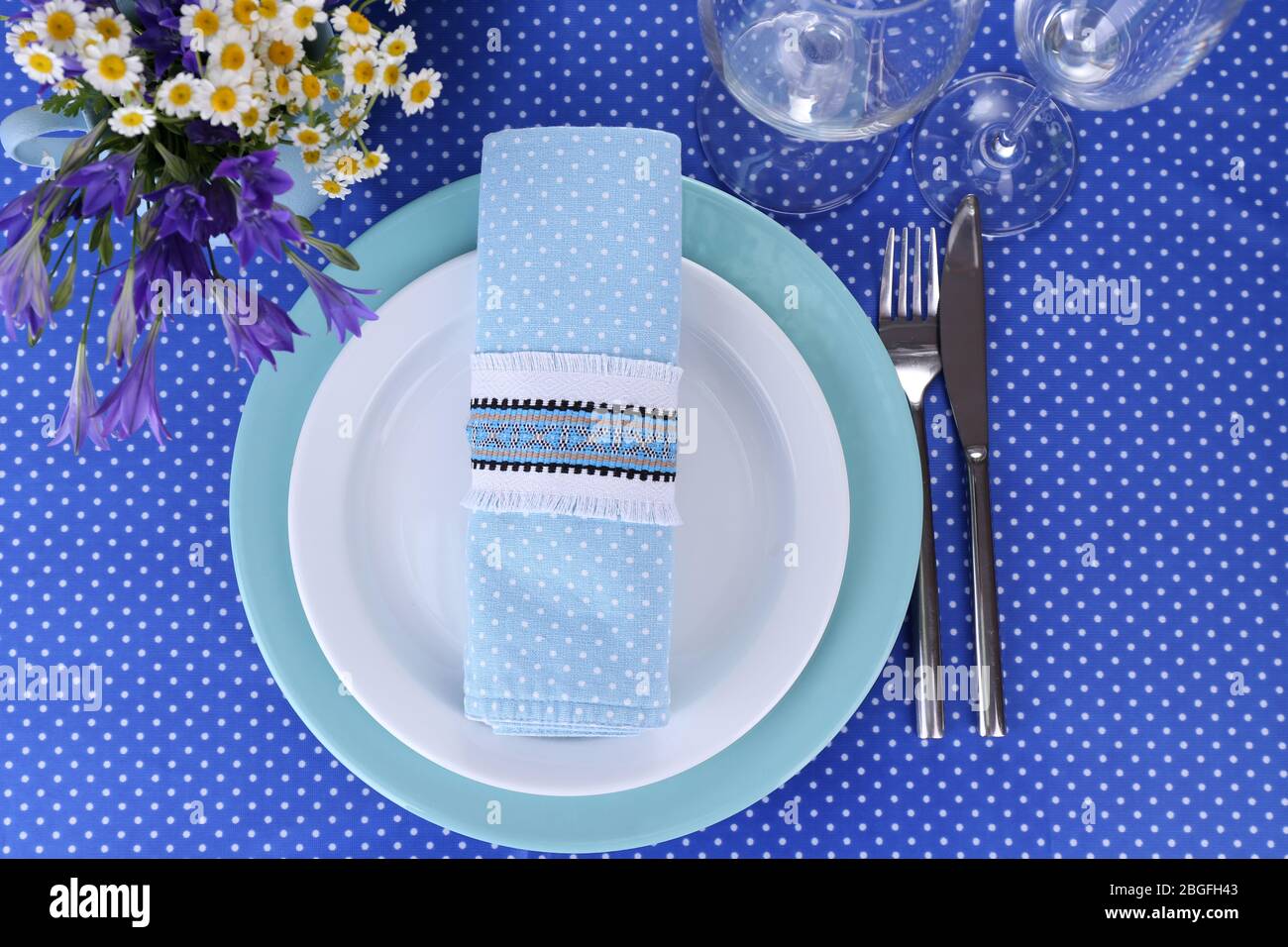 Blue table setting close-up Stock Photo - Alamy
