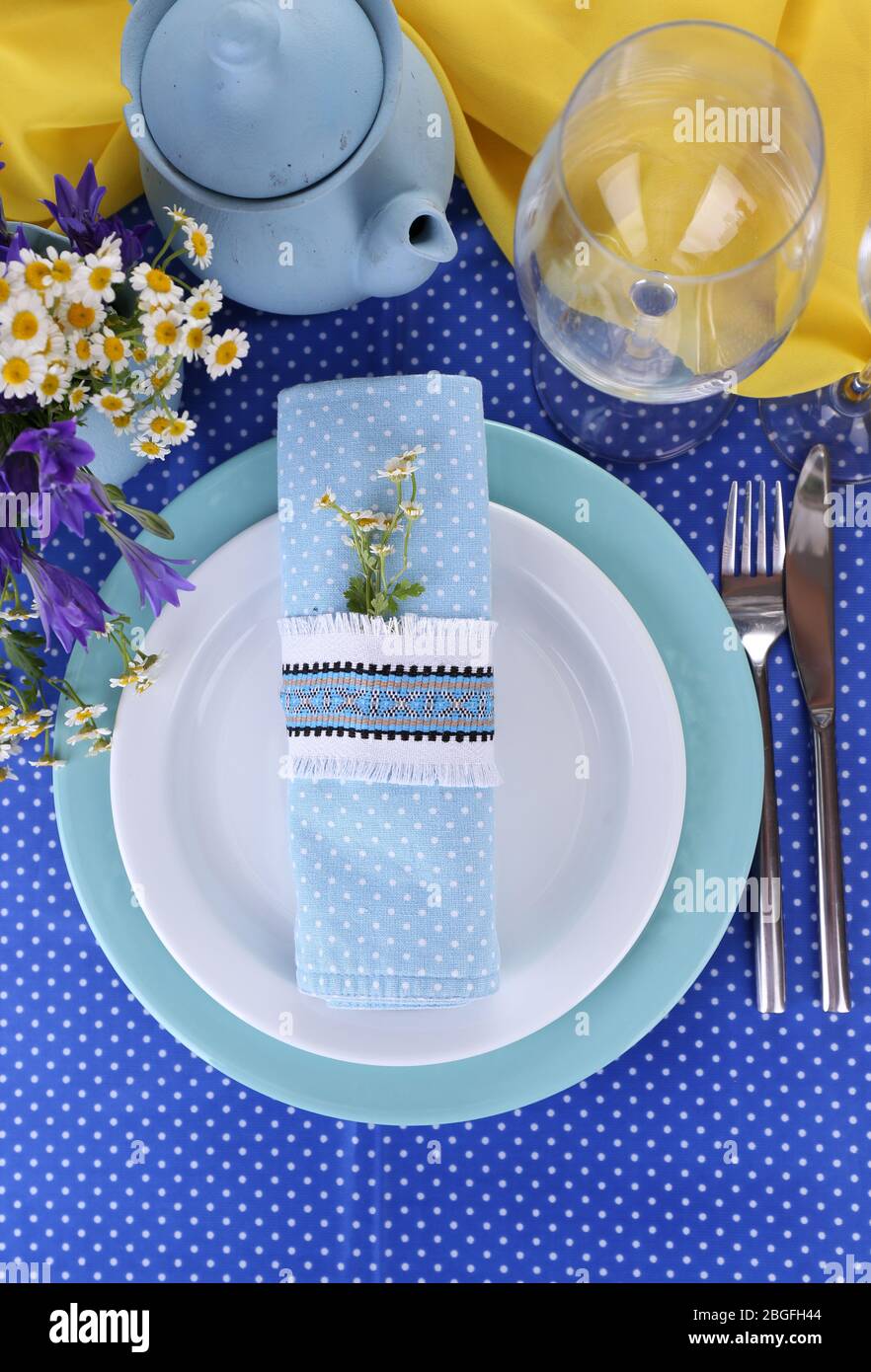 Blue table setting close-up Stock Photo - Alamy