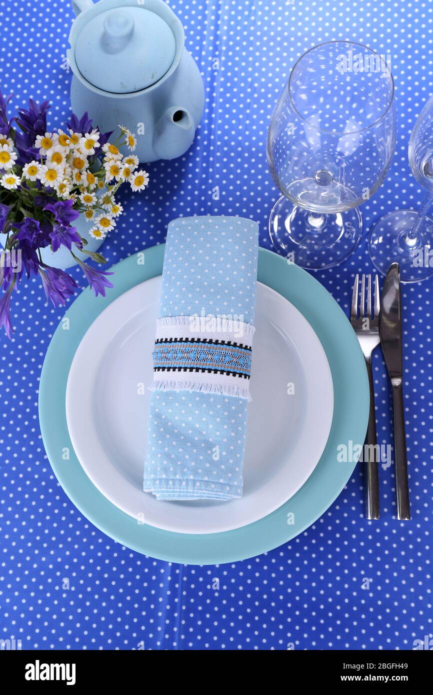 Blue table setting close-up Stock Photo - Alamy